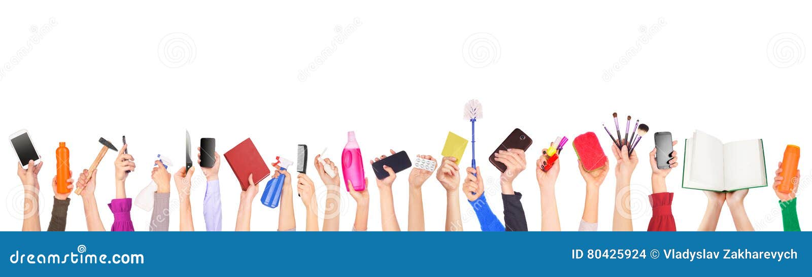 Muchas Diversas Cosas En Las Manos Foto de archivo - Imagen de edificio ...