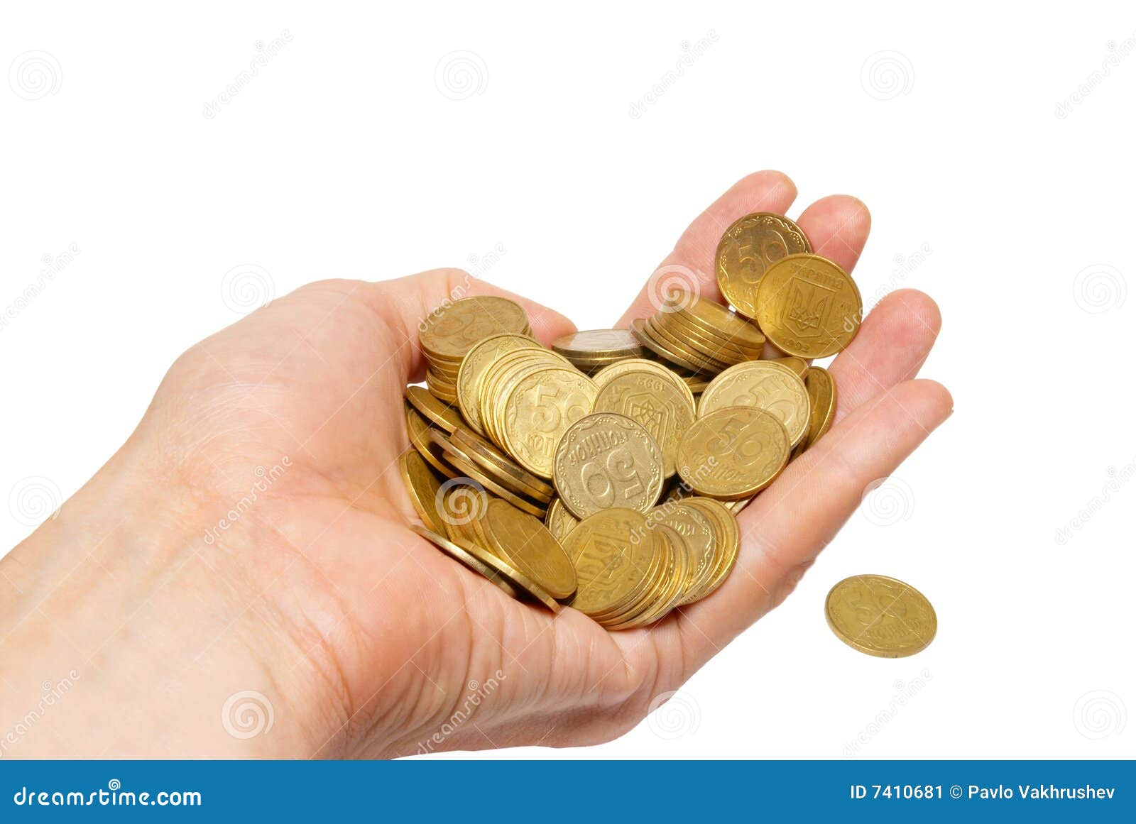 Muchas Monedas En Mano Ahuecada Imagen de archivo - Imagen de manos ...