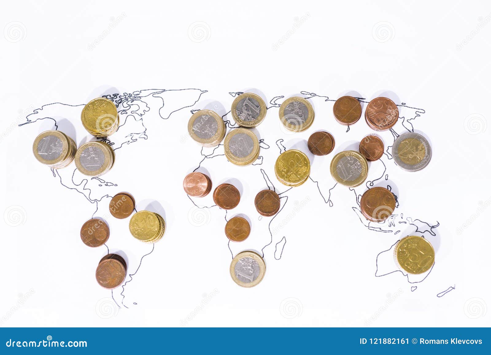Muchas Monedas En Mapa Del Mundo Imagen de archivo - Imagen de dinero ...