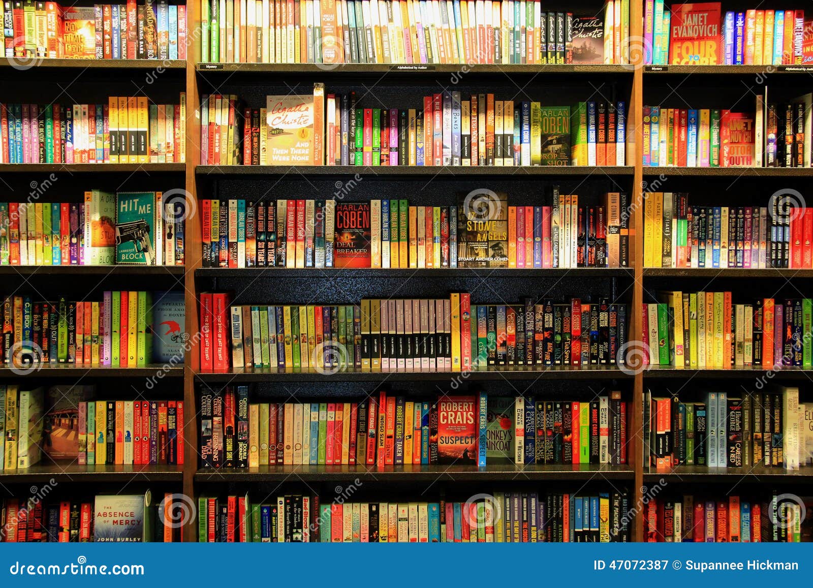 Muchos Diversos Libros En Los Estantes Para Libros De Madera Fotografía ...