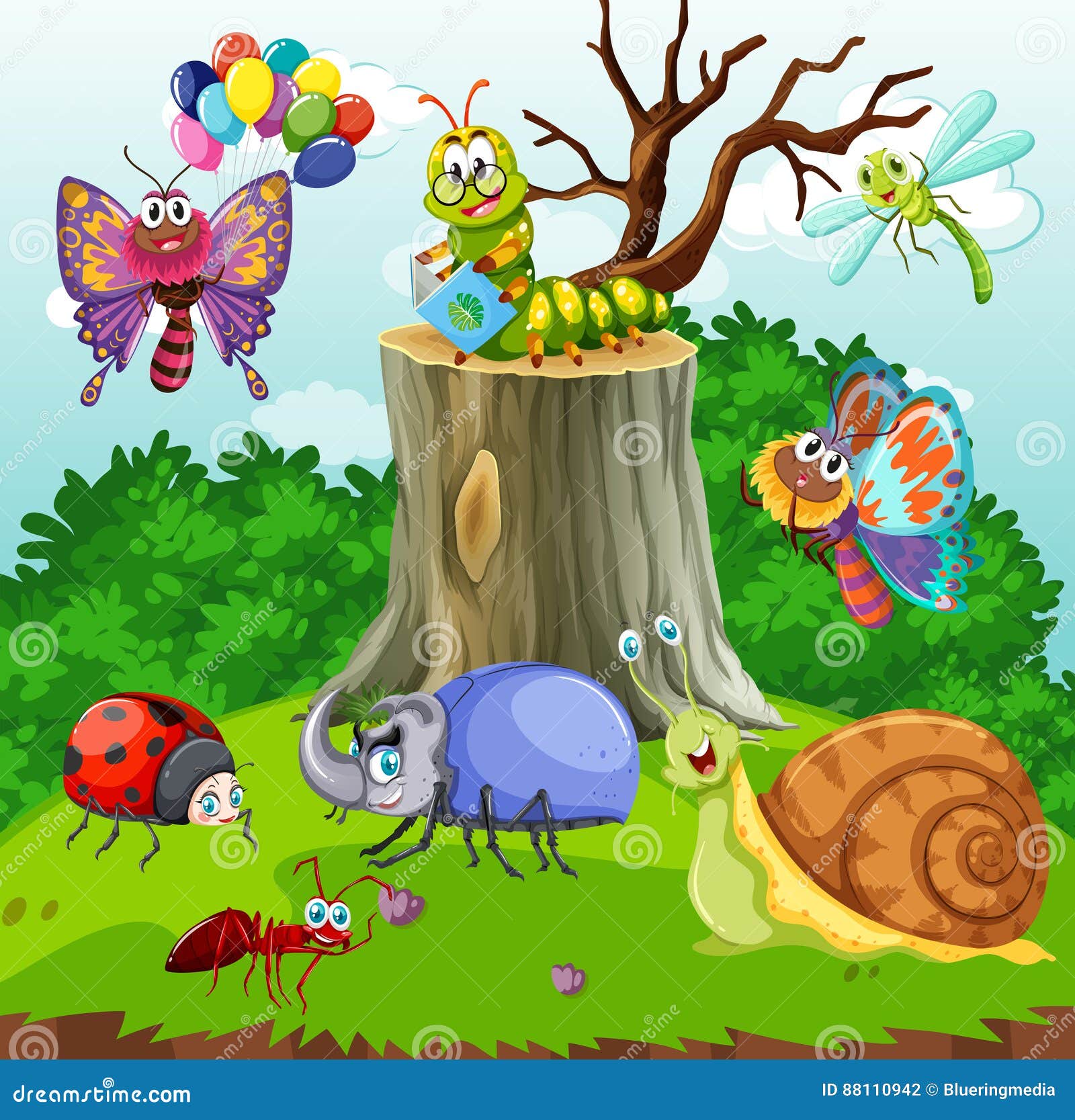 Muchos Insectos En El Jardín Ilustración del Vector - Ilustración de ...