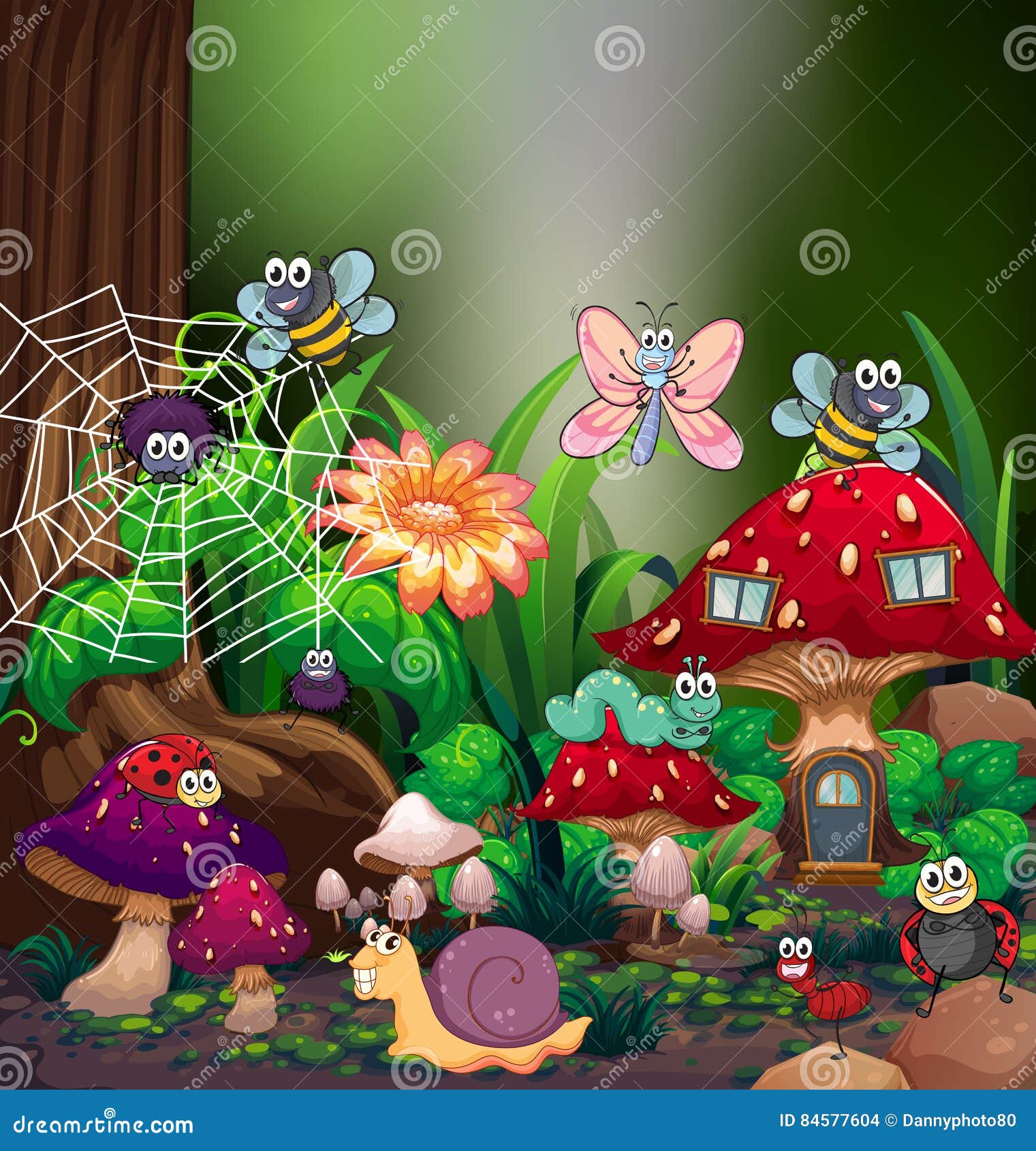 Muchos Tipos De Insectos En Bosque Stock de ilustración - Ilustración ...