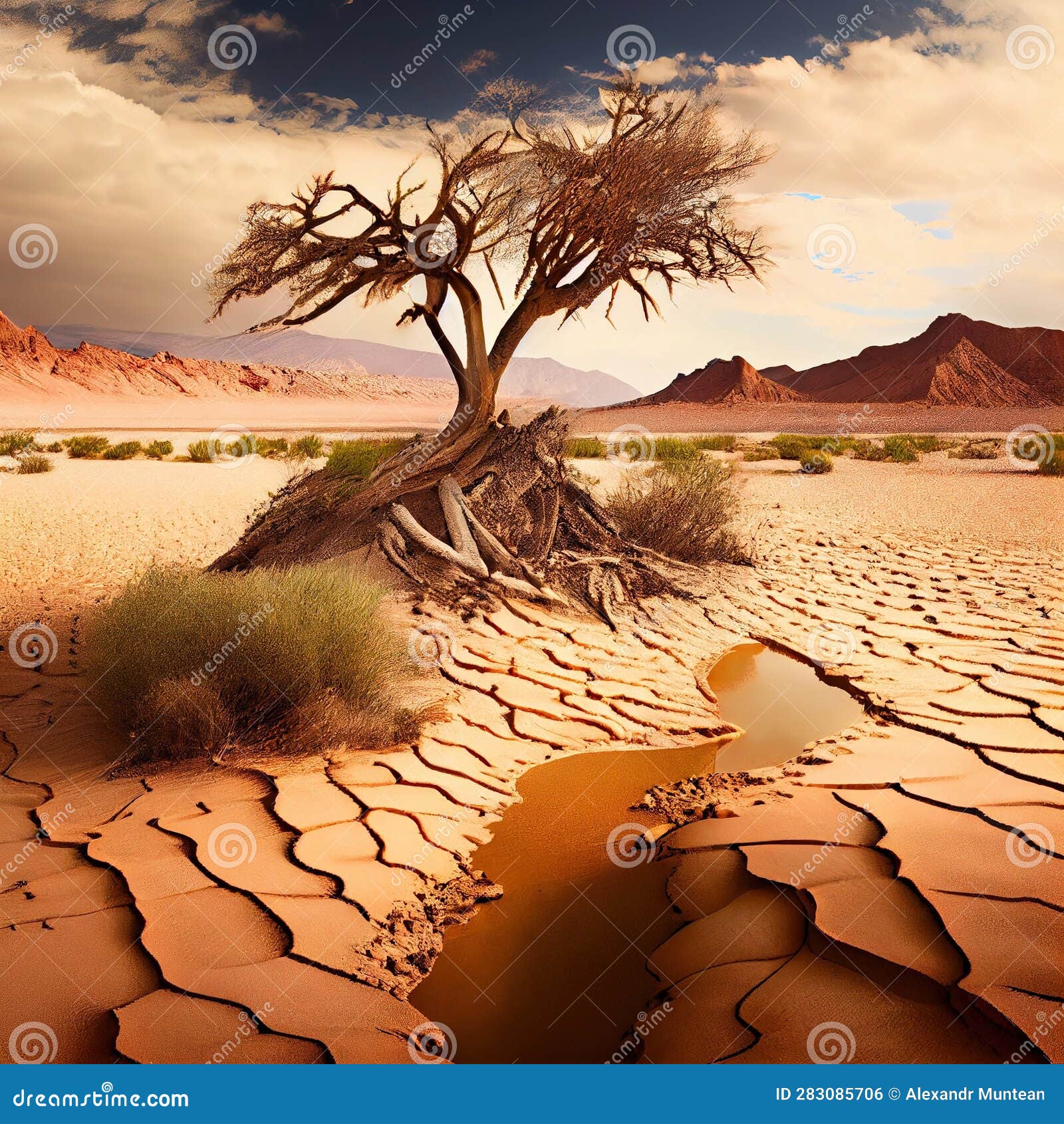 Mud flow in the desert. stock illustration. Illustration of generative ...