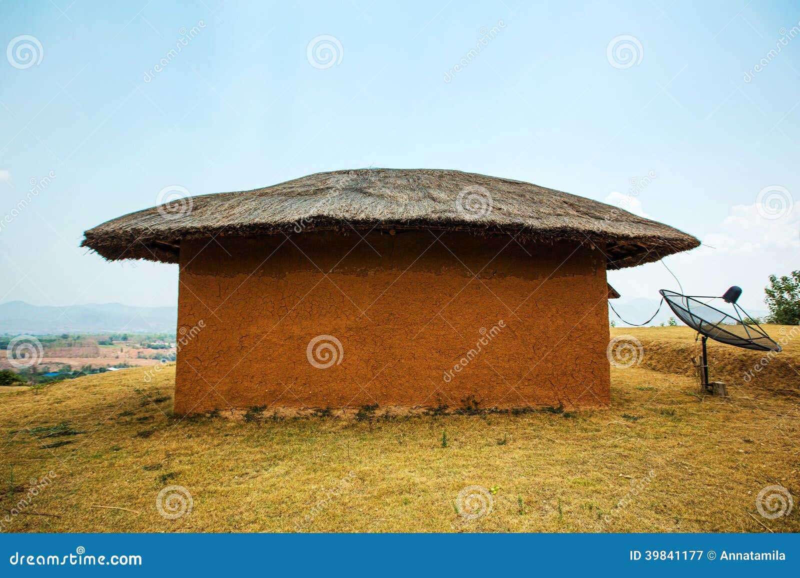 Mud House with Satellite in the Mountains Stock Image - Image of ...
