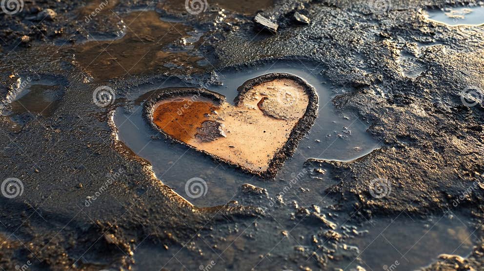 Mud Puddle Heart Shaped Water Reflection Stock Illustration ...