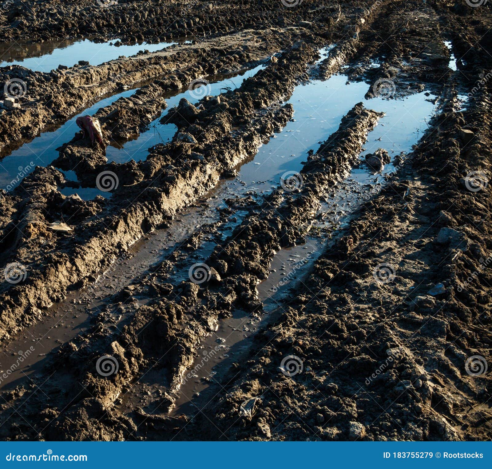 Mud and Puddles on the Dirt Road Stock Image - Image of perspective ...