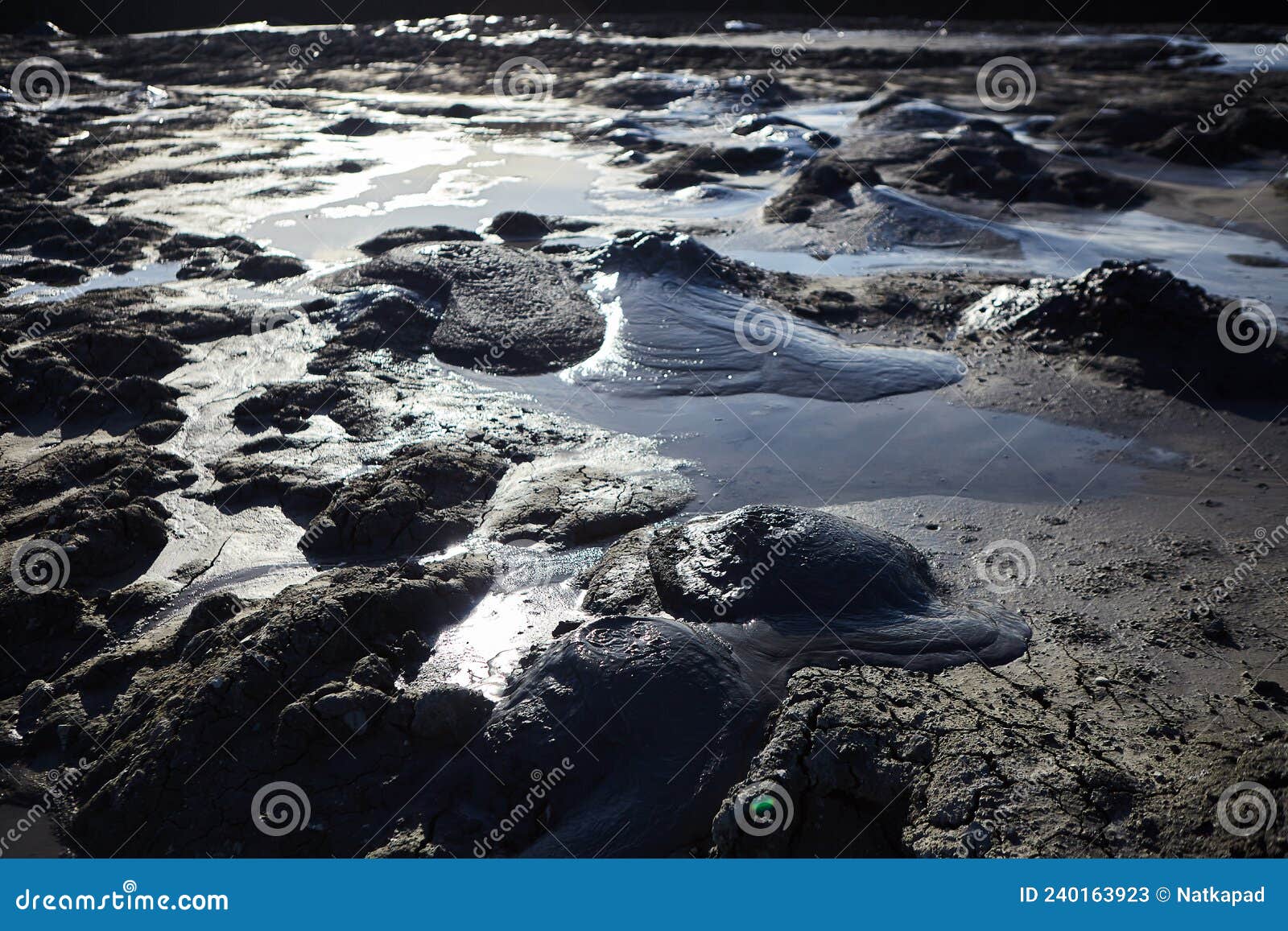 A Mud Volcano and a Stream of Grey Clay from an Eruption and Gas Escape ...