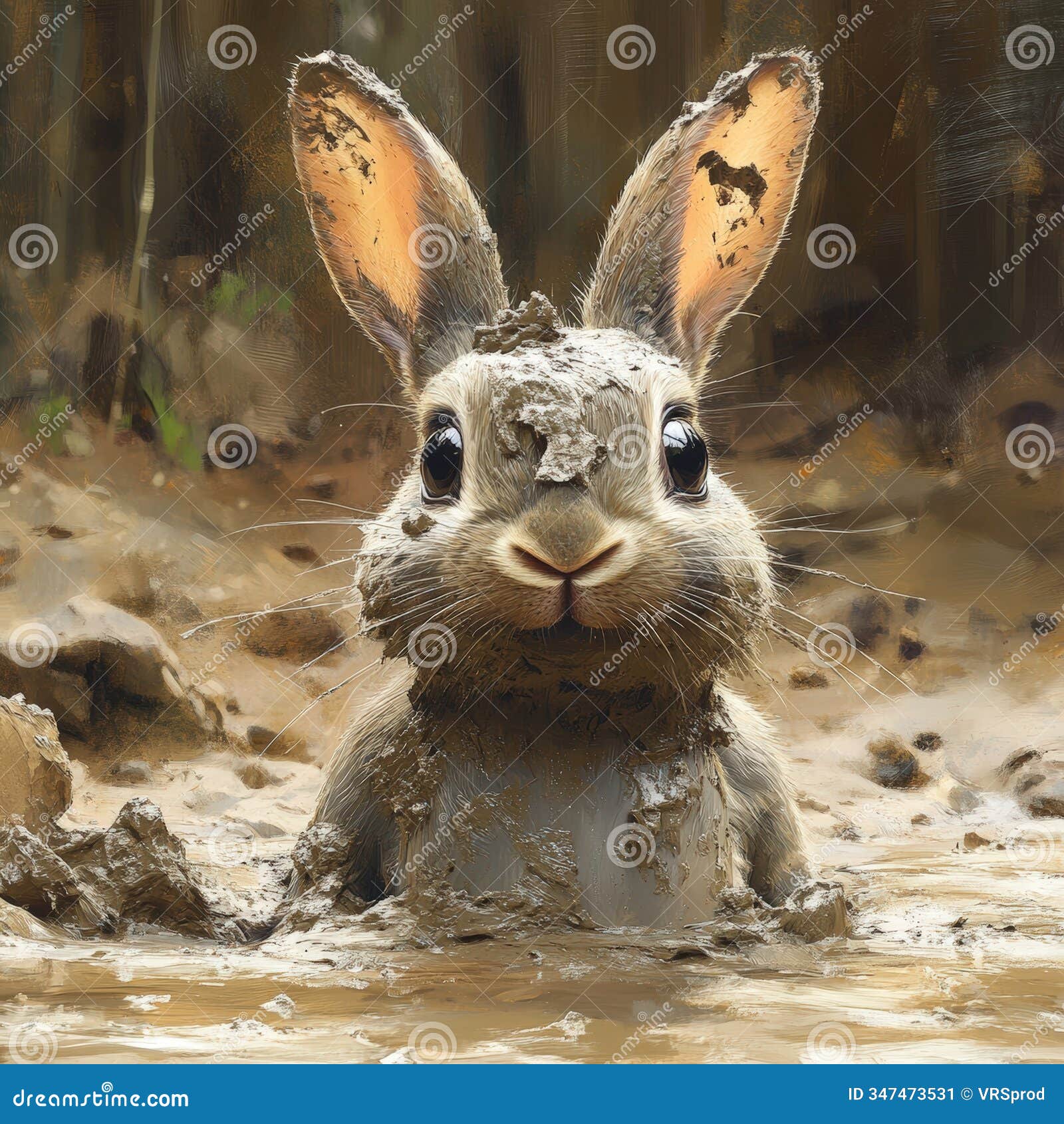 Muddy Bunny Emerging from Soil with Curious Expression Stock Image ...