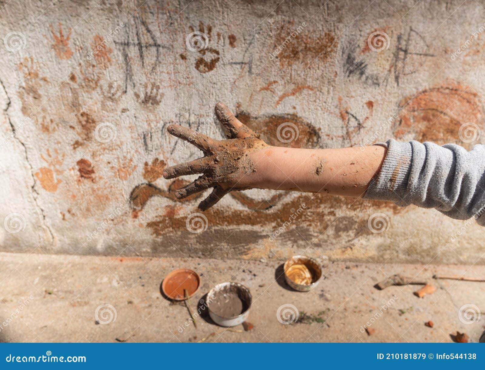 Kid cave paintings for fun stock image. Image of cute - 210181879