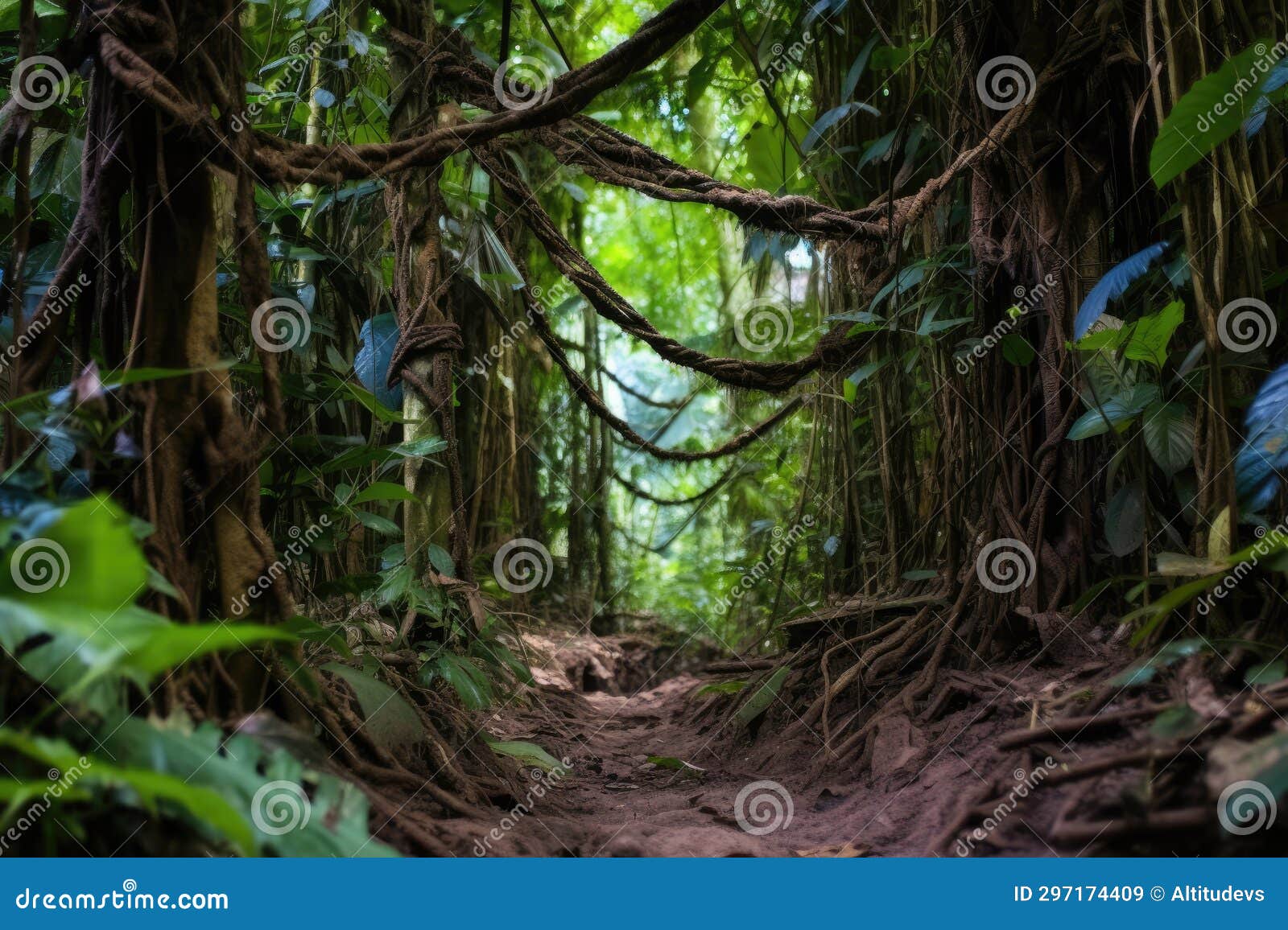 Muddy Path in a Dense Jungle with Hanging Vines Stock Image - Image of ...