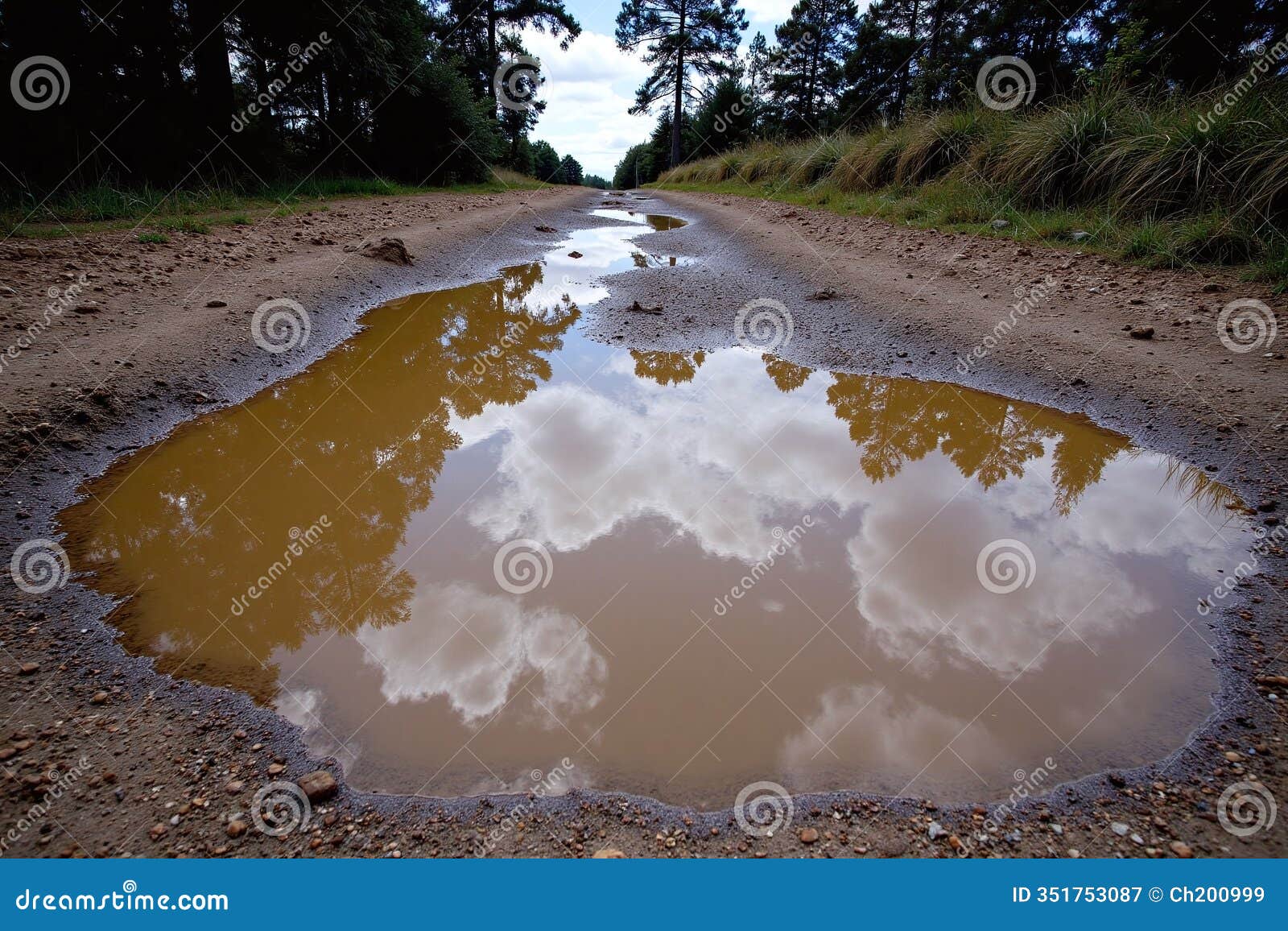 Muddy Puddle Dirt Path Sky Reflection Trees Terrain Stock Illustration ...