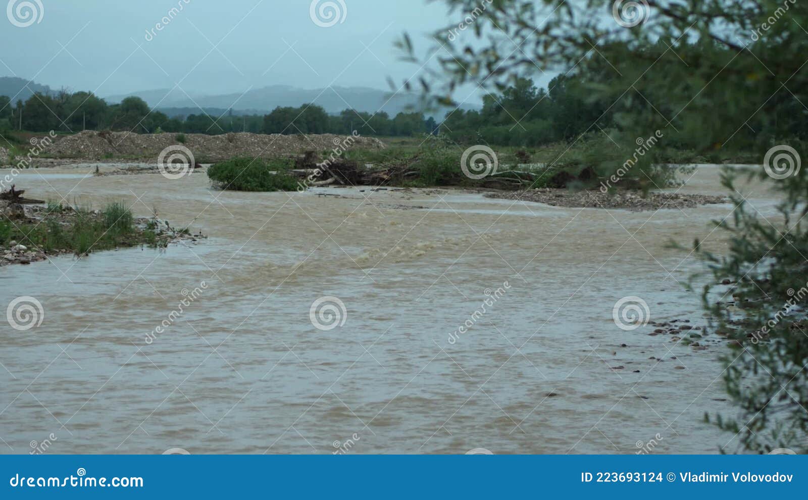 Muddy River after Rain on the Background of Mountains Stock Footage ...