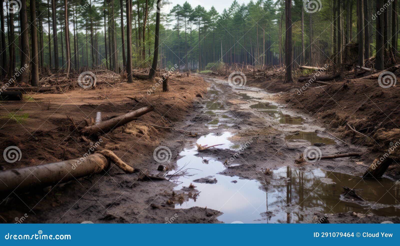 Muddy Road in the Middle of a Forest Stock Illustration - Illustration ...