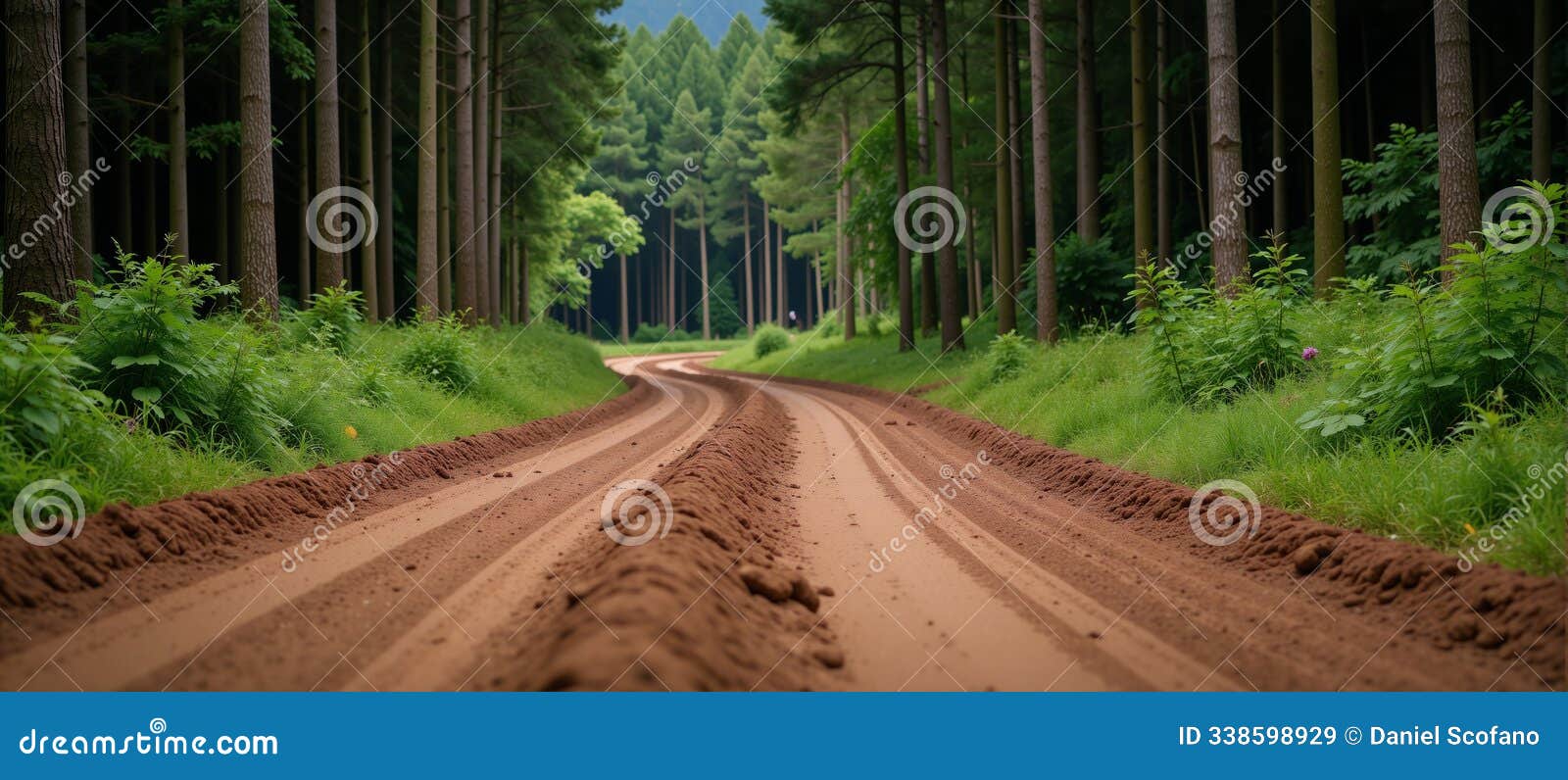 Muddy Road Winding through Lush Rainforest Amidst Signs of Logging ...