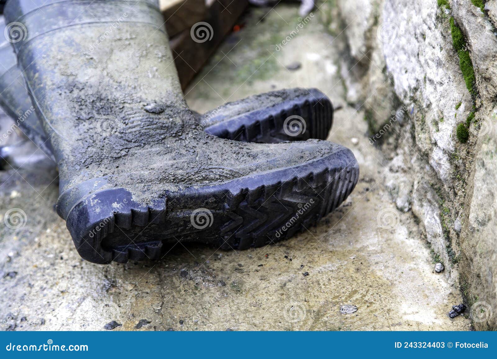 Muddy Worker Boots stock image. Image of boot, construction - 243324403