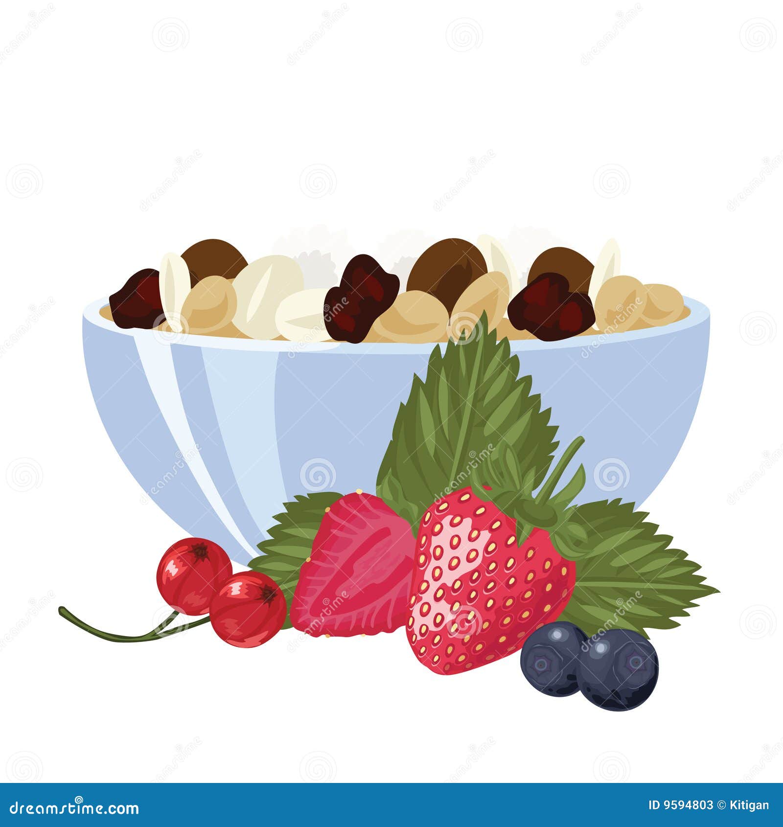 Muesli with Berries stock vector. Illustration of almond - 9594803