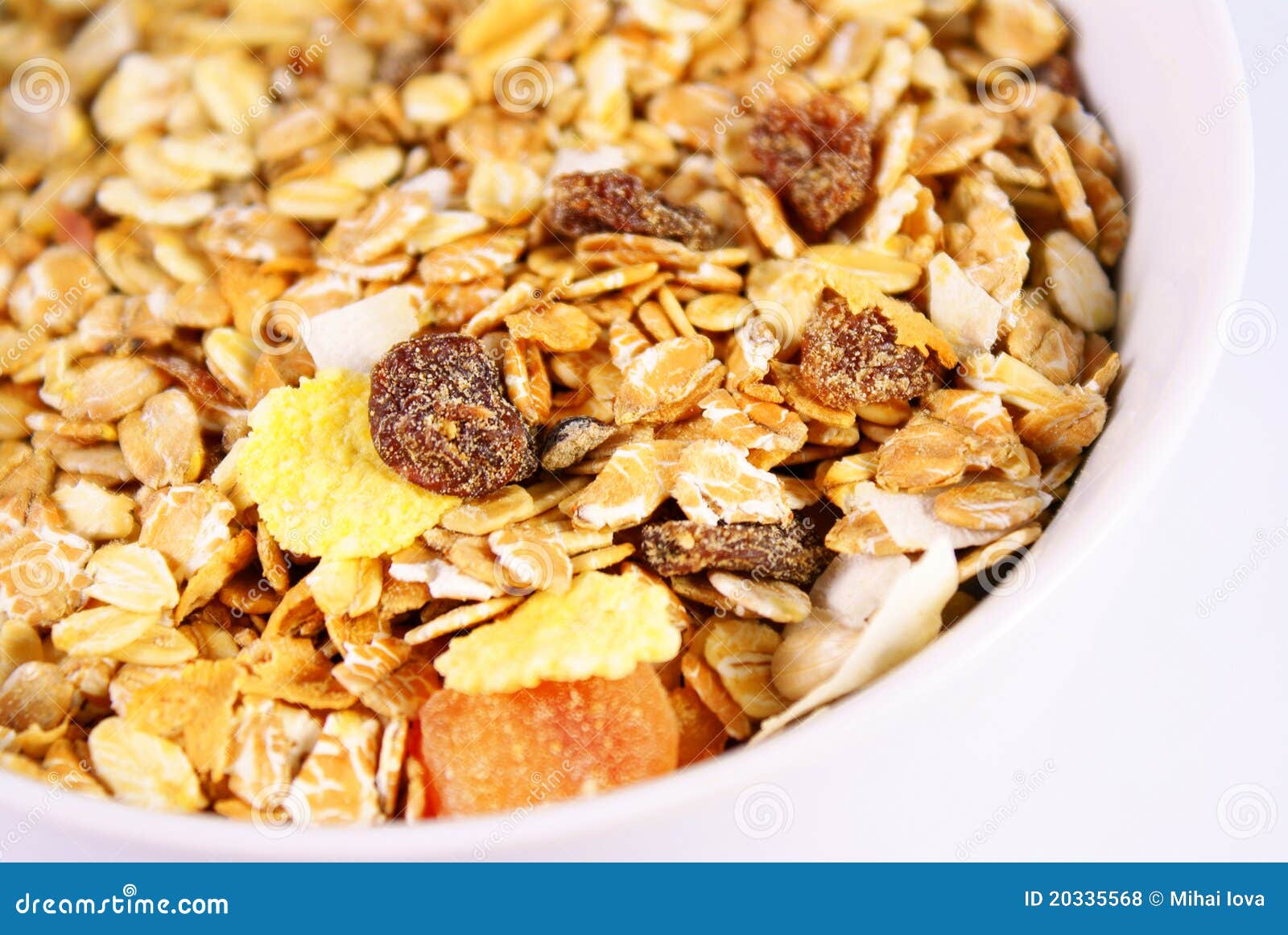 Muesli in a bowl stock photo. Image of snack, raisin - 20335568