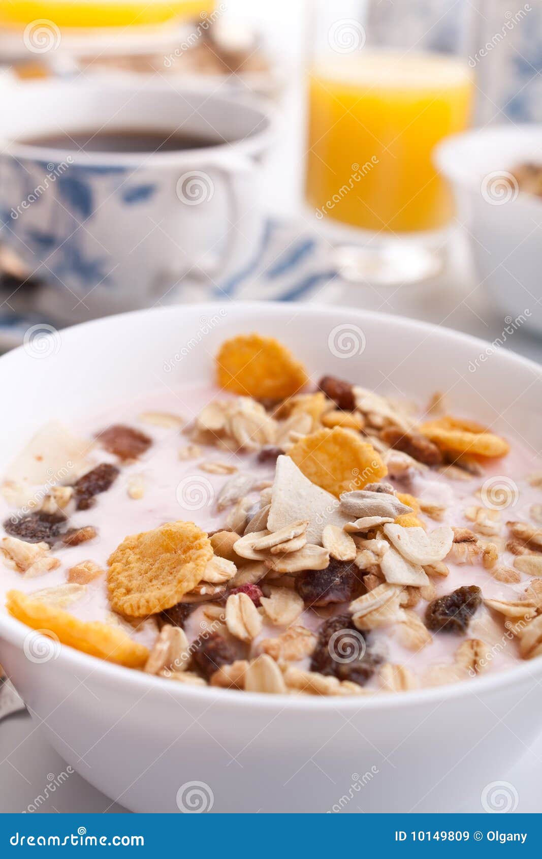 Muesli, coffee and juice stock image. Image of coffee - 10149809