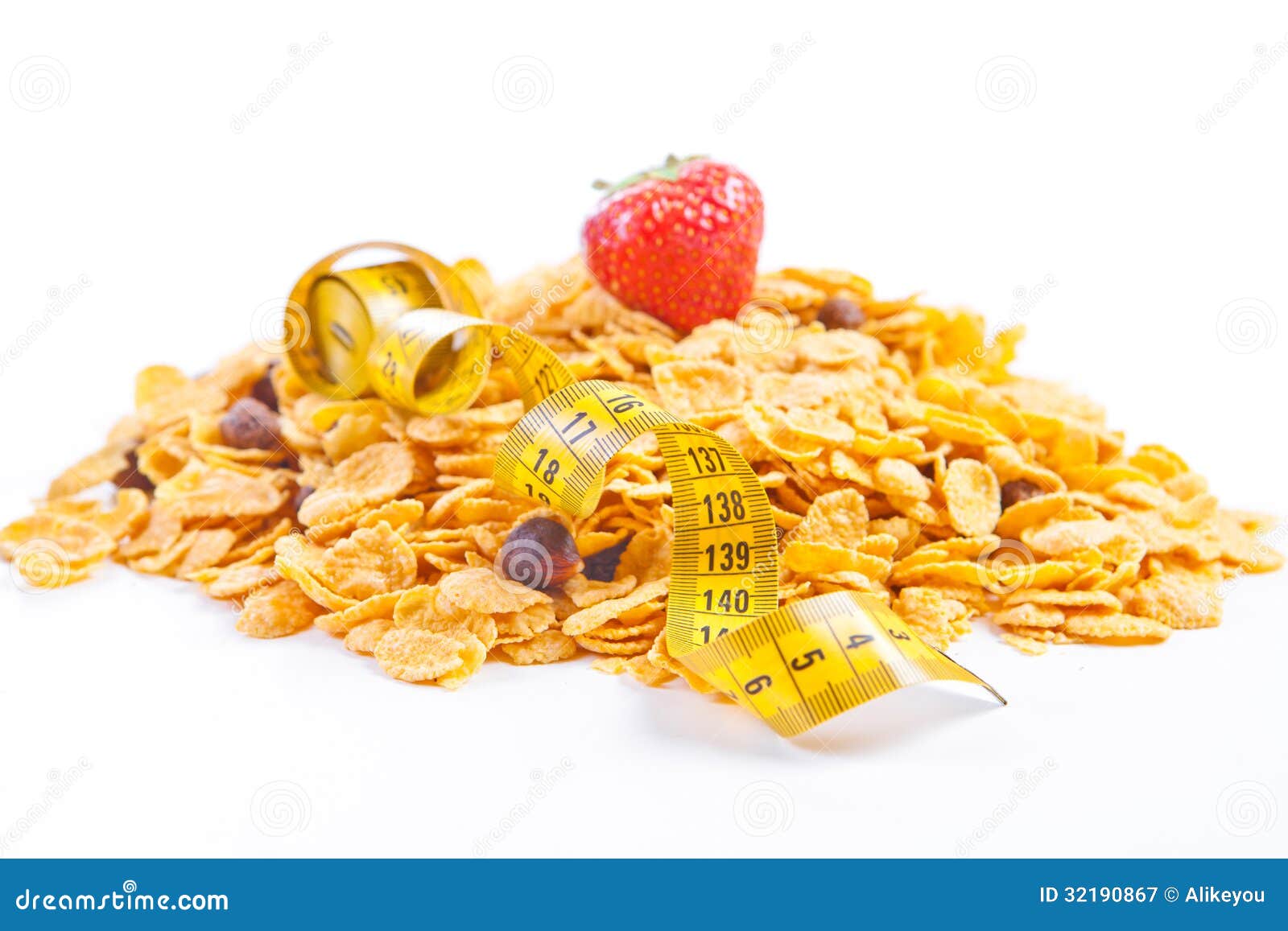 Muesli and Flakes with Fruites and Measuring Tape Stock Image - Image ...