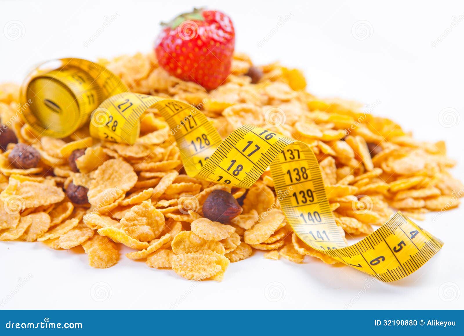 Muesli and Flakes with Fruites and Measuring Tape Stock Photo - Image ...