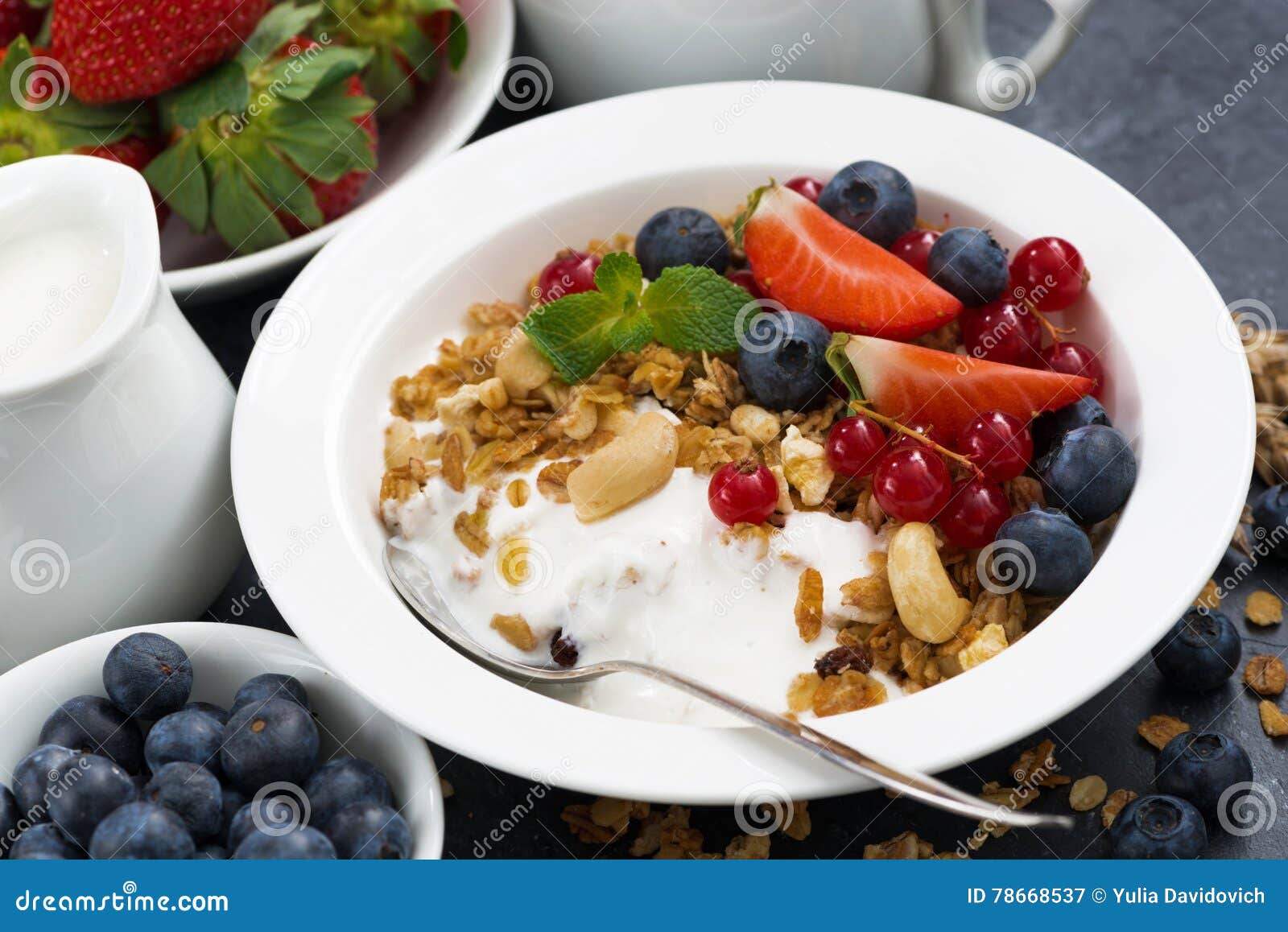 Muesli with Fresh Berries and Yogurt for Breakfast, Closeup Stock Image ...