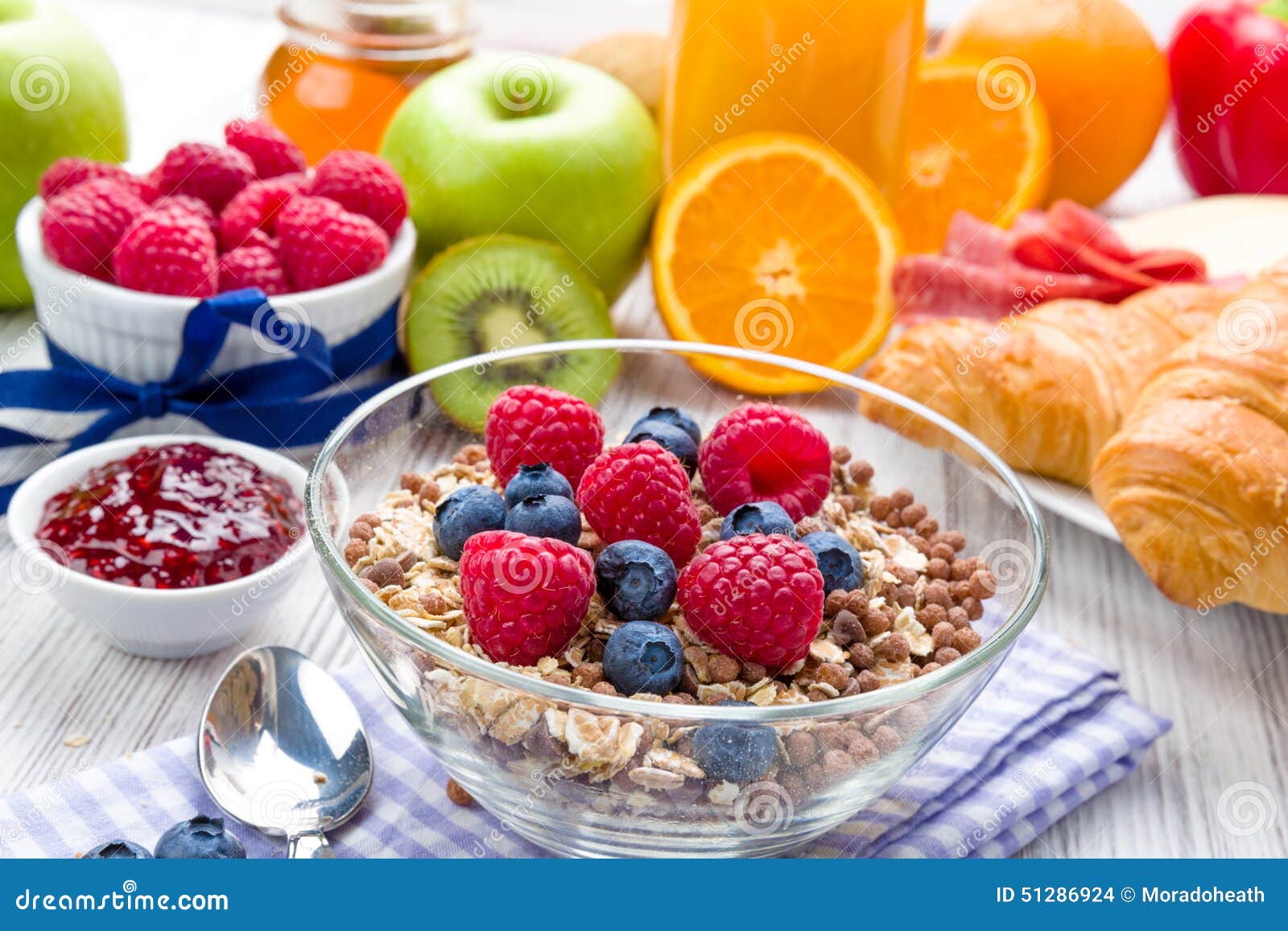 Muesli with fresh fruit stock photo. Image of drink, diet - 51286924