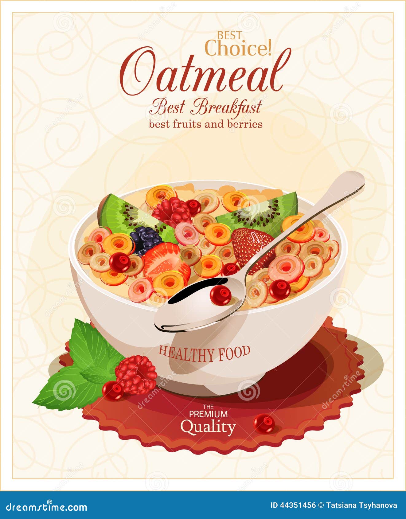 Muesli with Fruit and Berries. Stock Vector - Illustration of kiwi ...