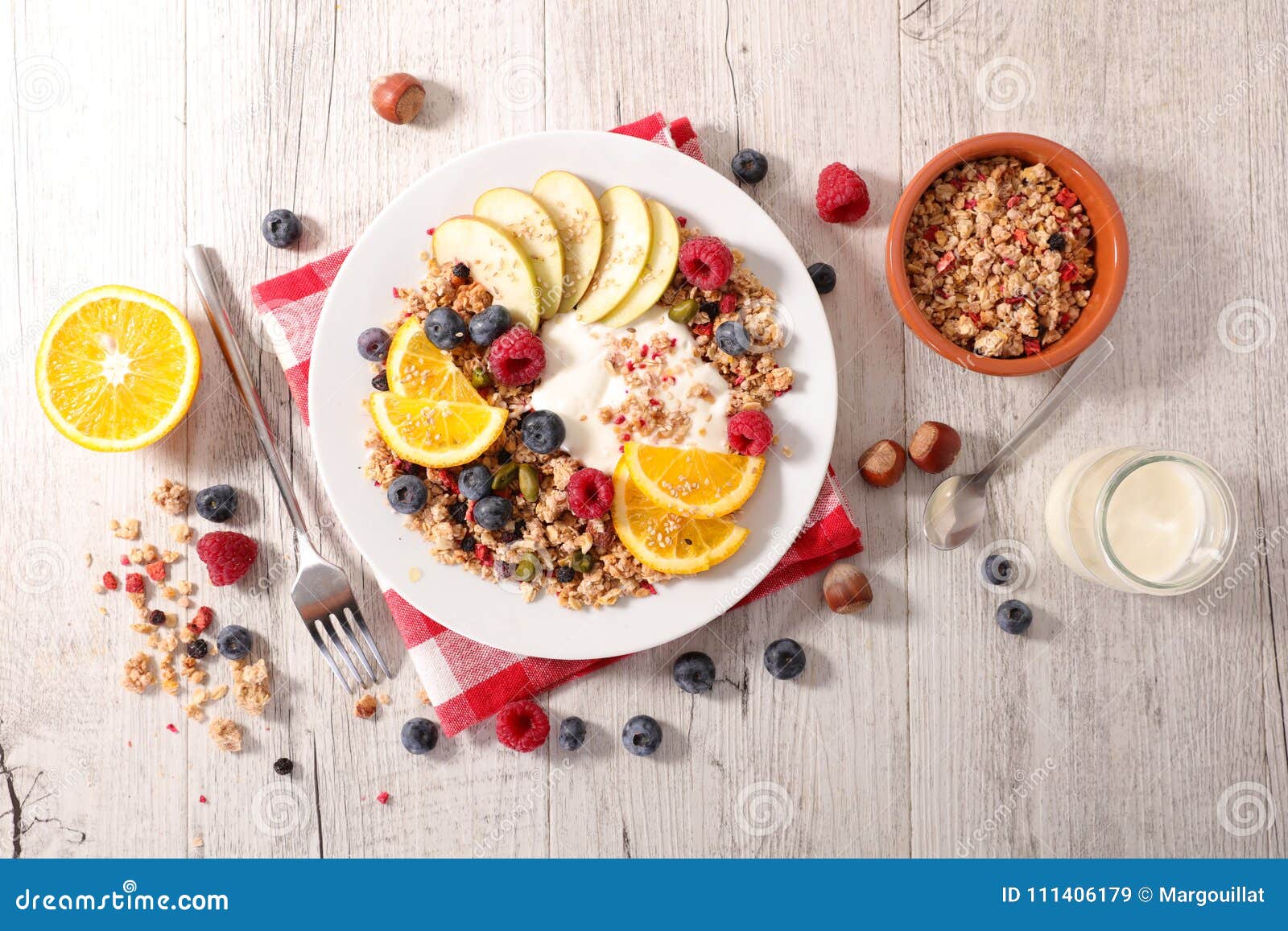 Muesli, fruit and yogurt stock image. Image of ingredient - 111406179