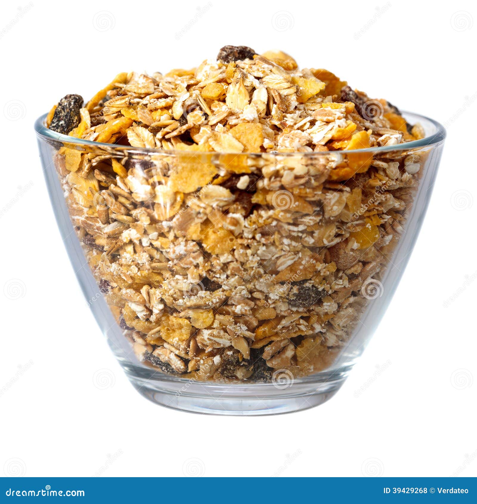 Muesli in Glass Bowl Over White Stock Photo - Image of fruit, fresh ...