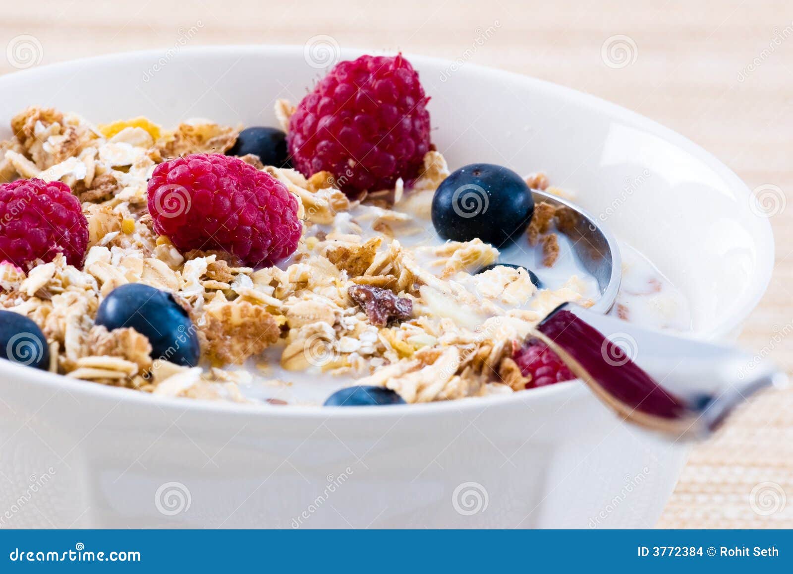 Muesli with Raspberries and Blueberries Stock Photo - Image of fiber ...