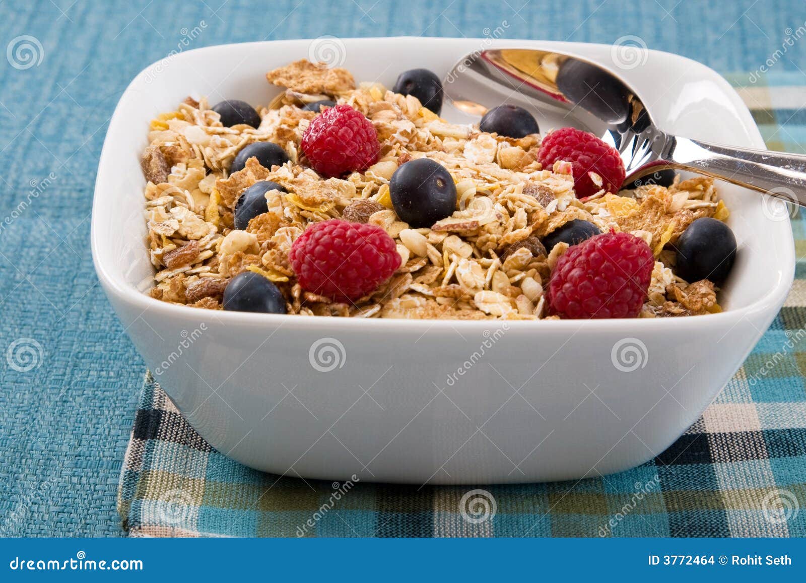 Muesli with Raspberries and Blueberries Stock Photo - Image of close ...