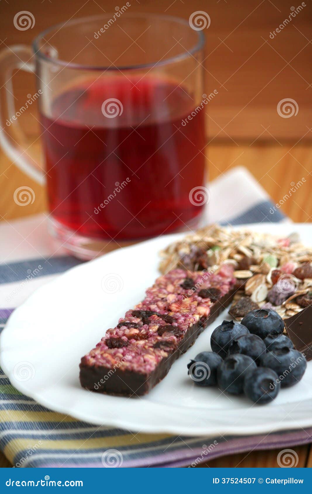 Muesli Snack Bar, Blueberries and Berry Tea Stock Image - Image of ...