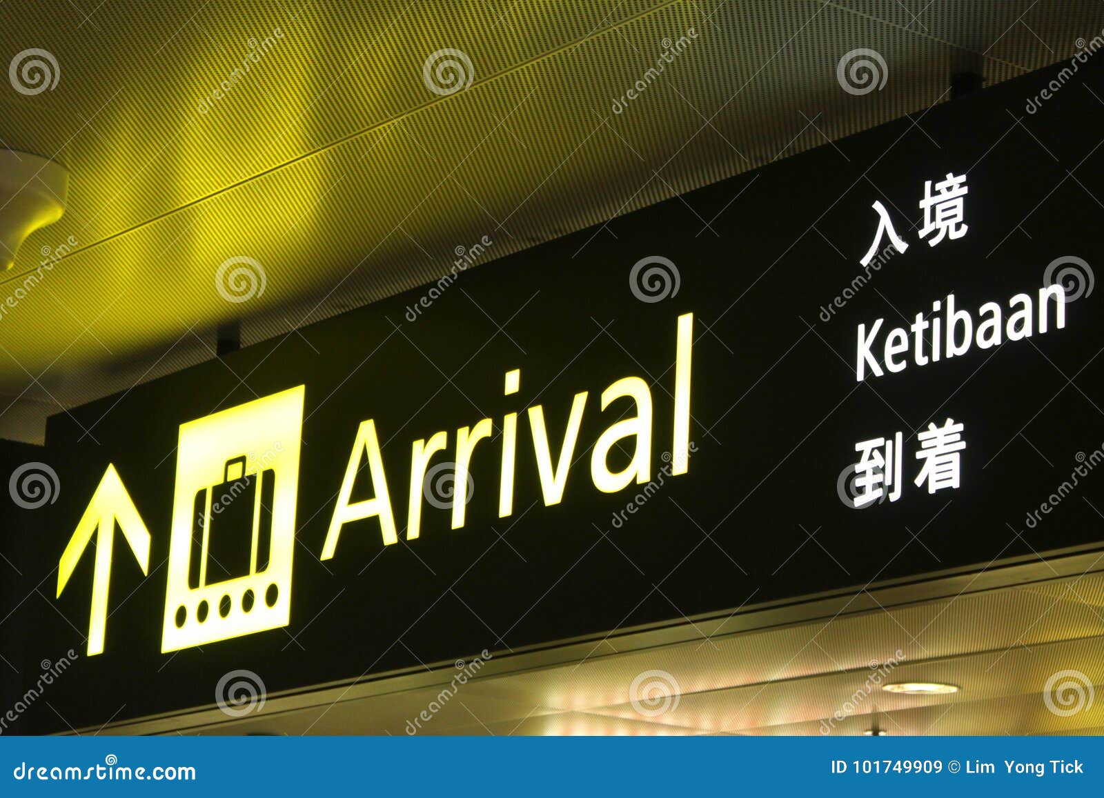 Muestra Amarilla De Las Llegadas Imagen de archivo - Imagen de tarjeta ...