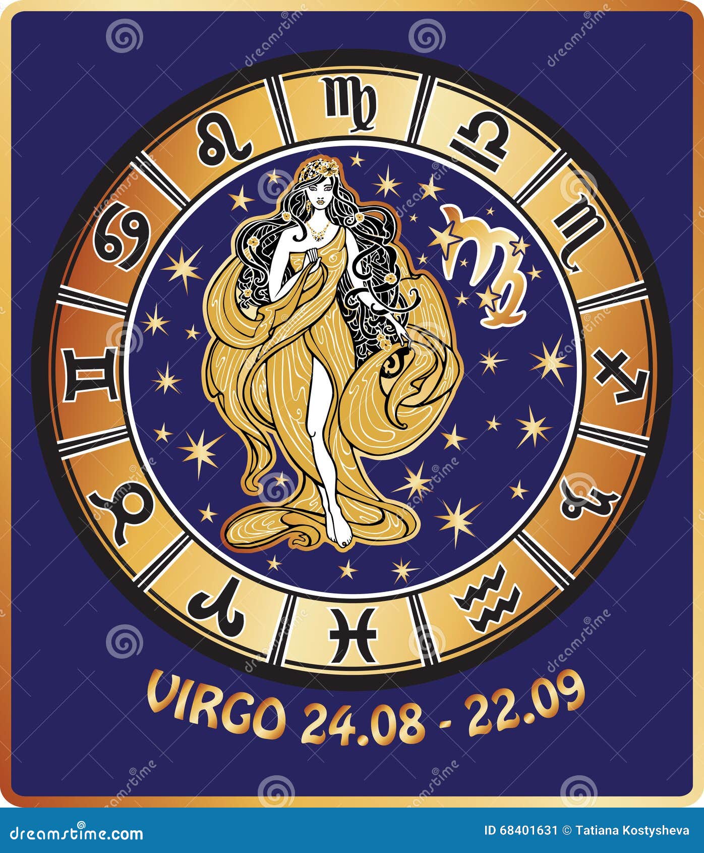 Muestra Del Zodiaco Del Virgo Círculo Del Horóscopo Ilustración Retra