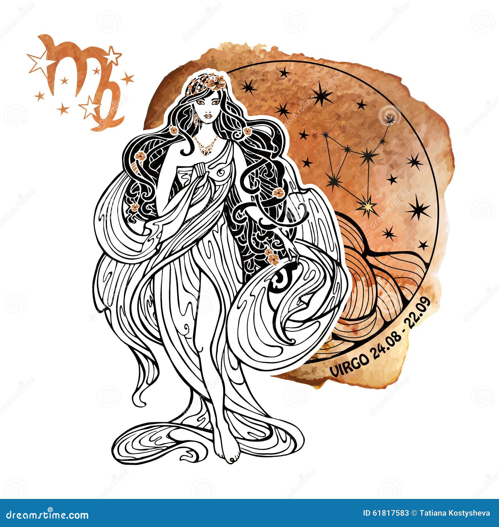 Muestra Del Zodiaco Del Virgo Círculo Del Horóscopo Watercolor