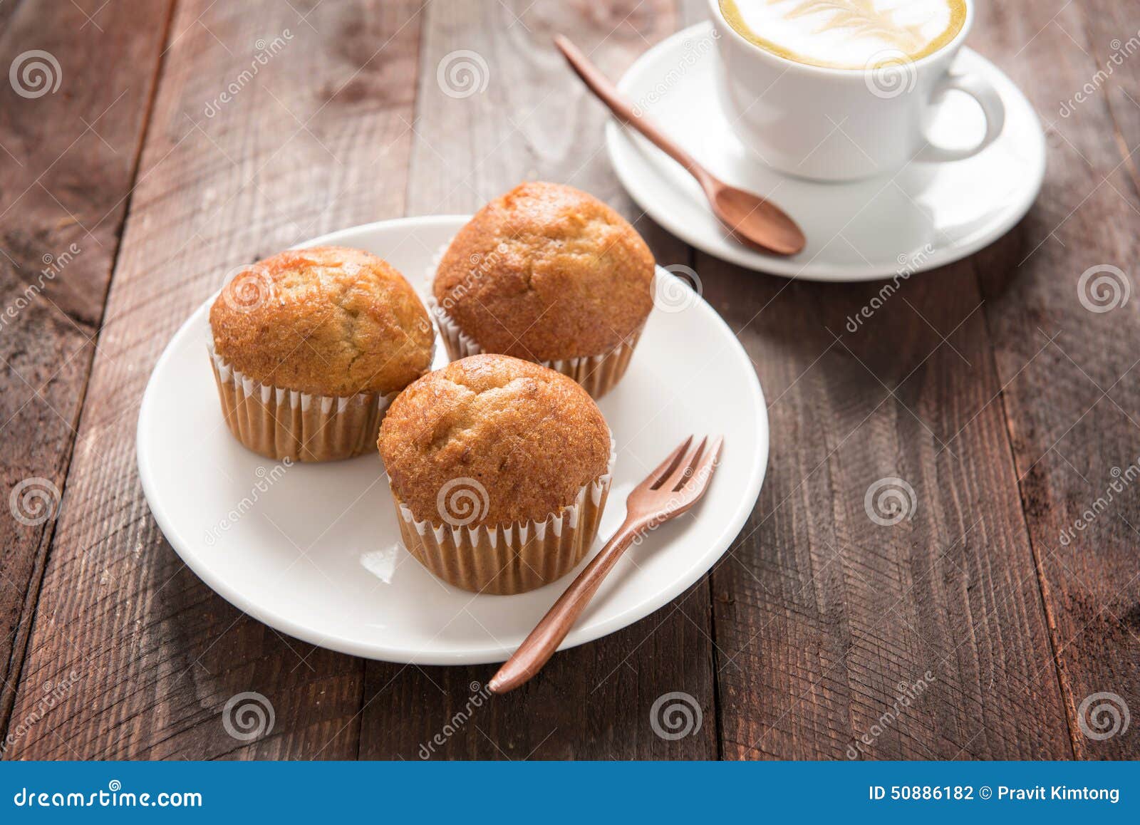 Muffin and Coffee on Wooden Table Stock Photo - Image of brunch ...