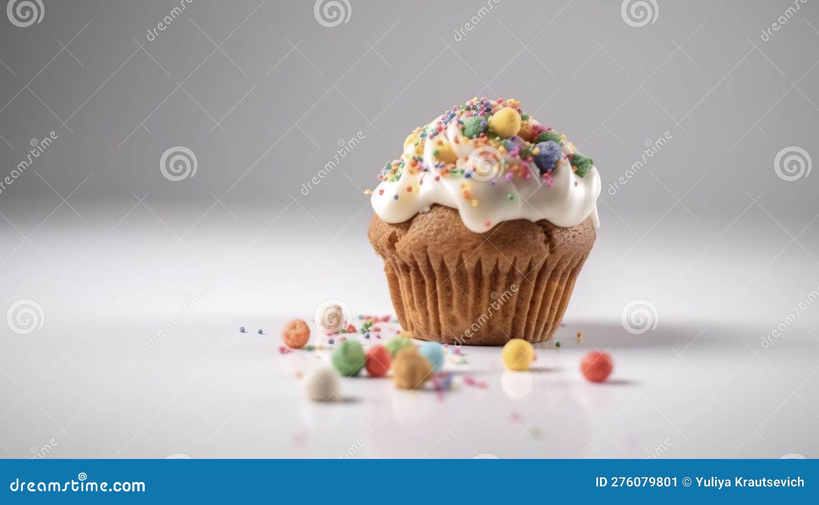 Muffin Decorated with Icing and Sprinkles. Generative AI Stock ...