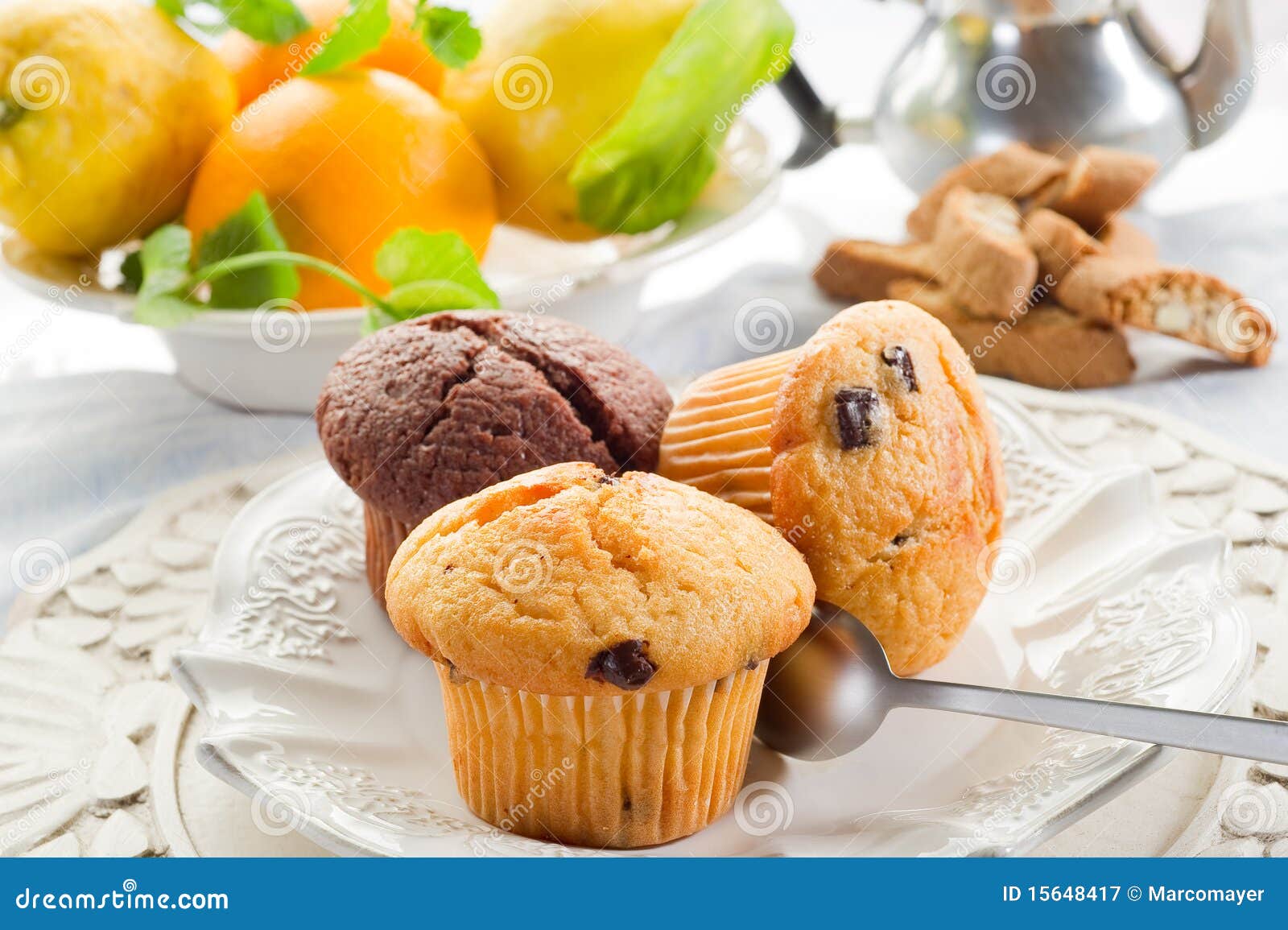 Muffin on dish stock image. Image of drink, dish, food - 15648417