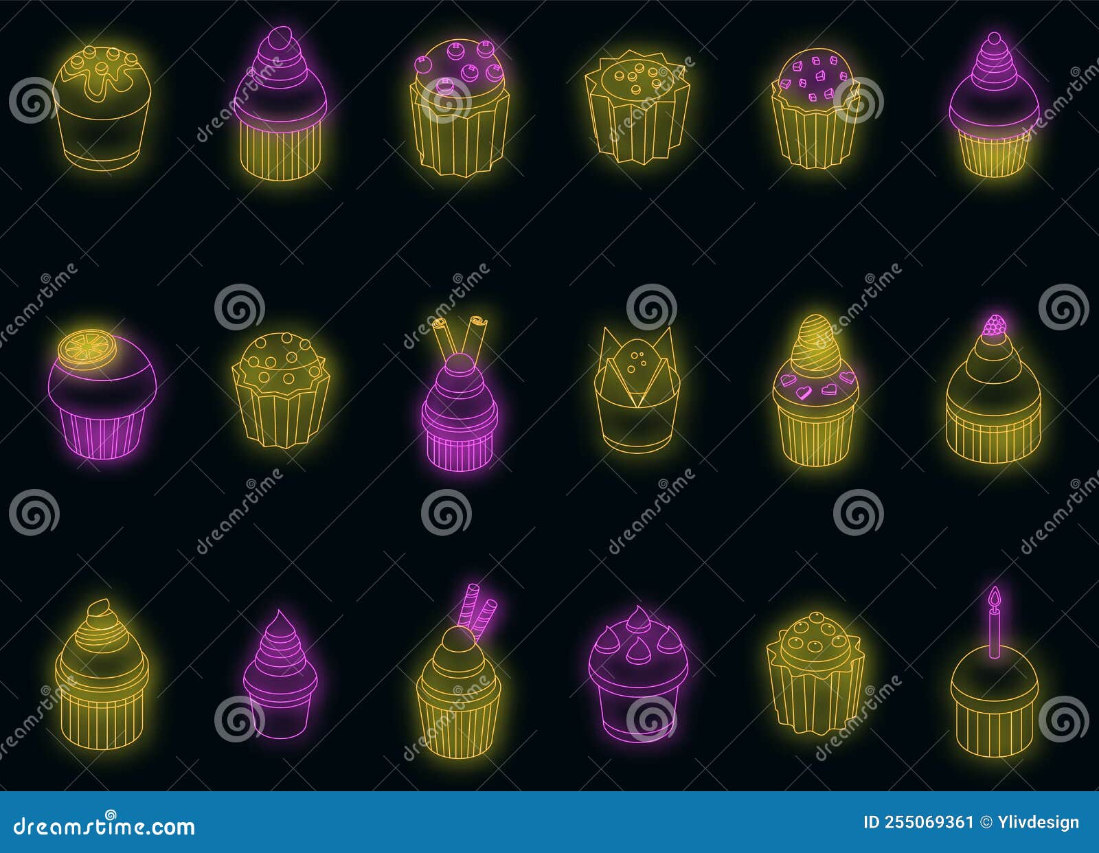 Muffin Icons Set Vector Neon Stock Vector - Illustration of sugar ...