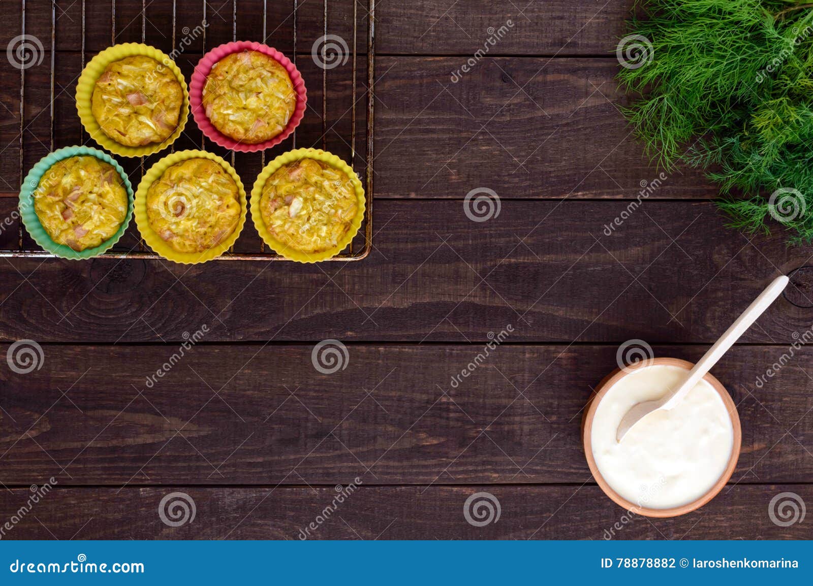 Muffins from Cabbage with Ham and Cheese. Sour Cream Sauce Stock Photo ...