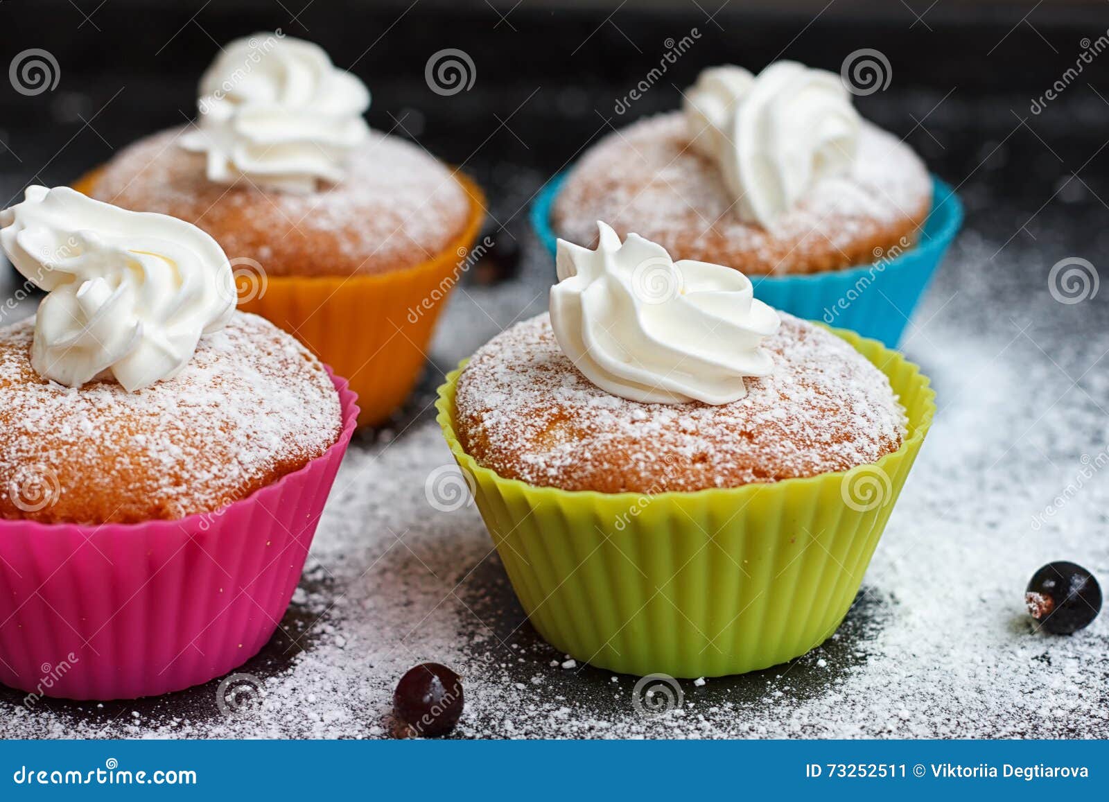 Muffins in Colorful Silicone Forms Stock Image - Image of sauce ...