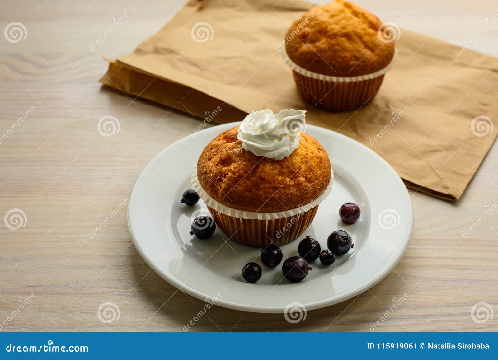 Muffins on Light Wooden Background Stock Image - Image of healthy ...