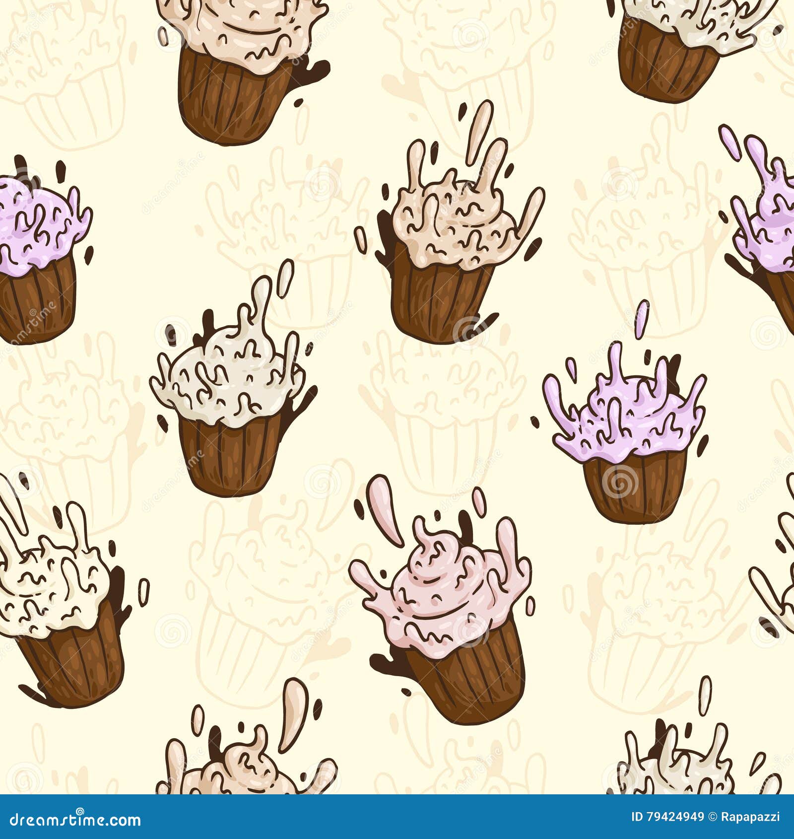 Muffins pattern stock vector. Illustration of cream, cartoon - 79424949