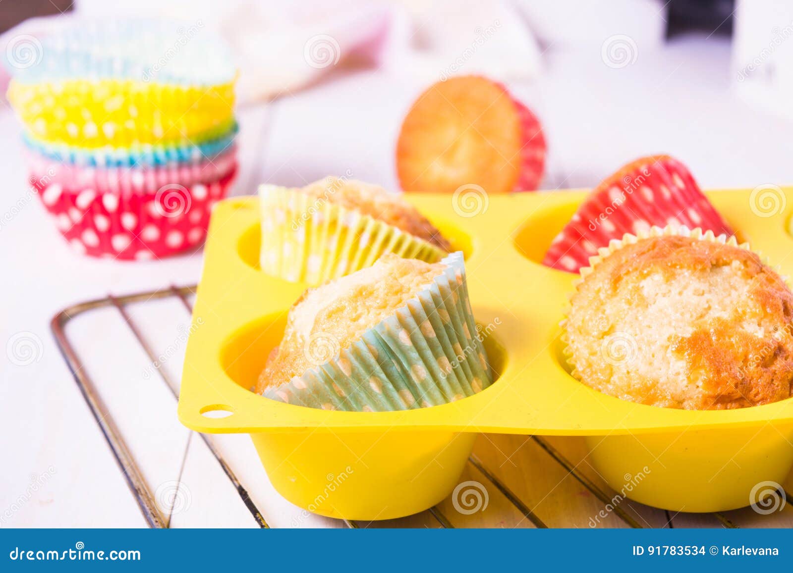 Muffins in Silicon Form in Baking Pan Stock Photo - Image of gourmet ...