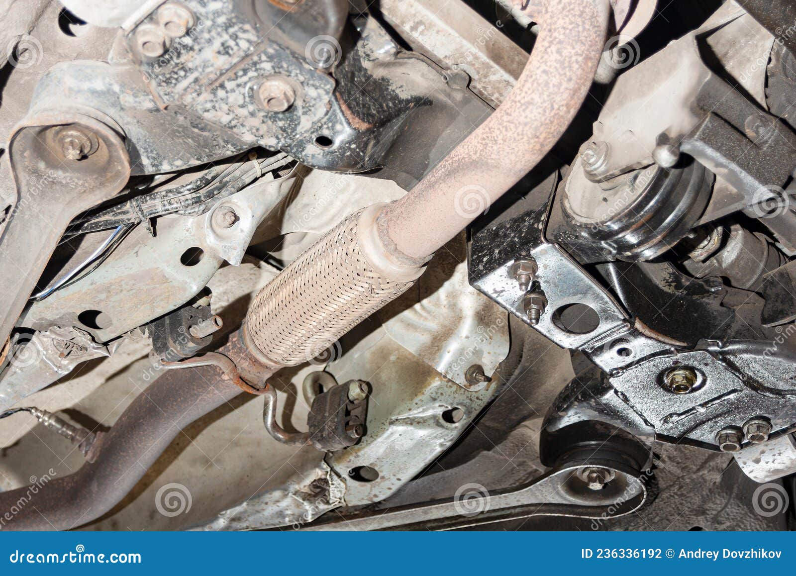 Muffler, Resonator of the Exhaust System Under the Car at the Service ...