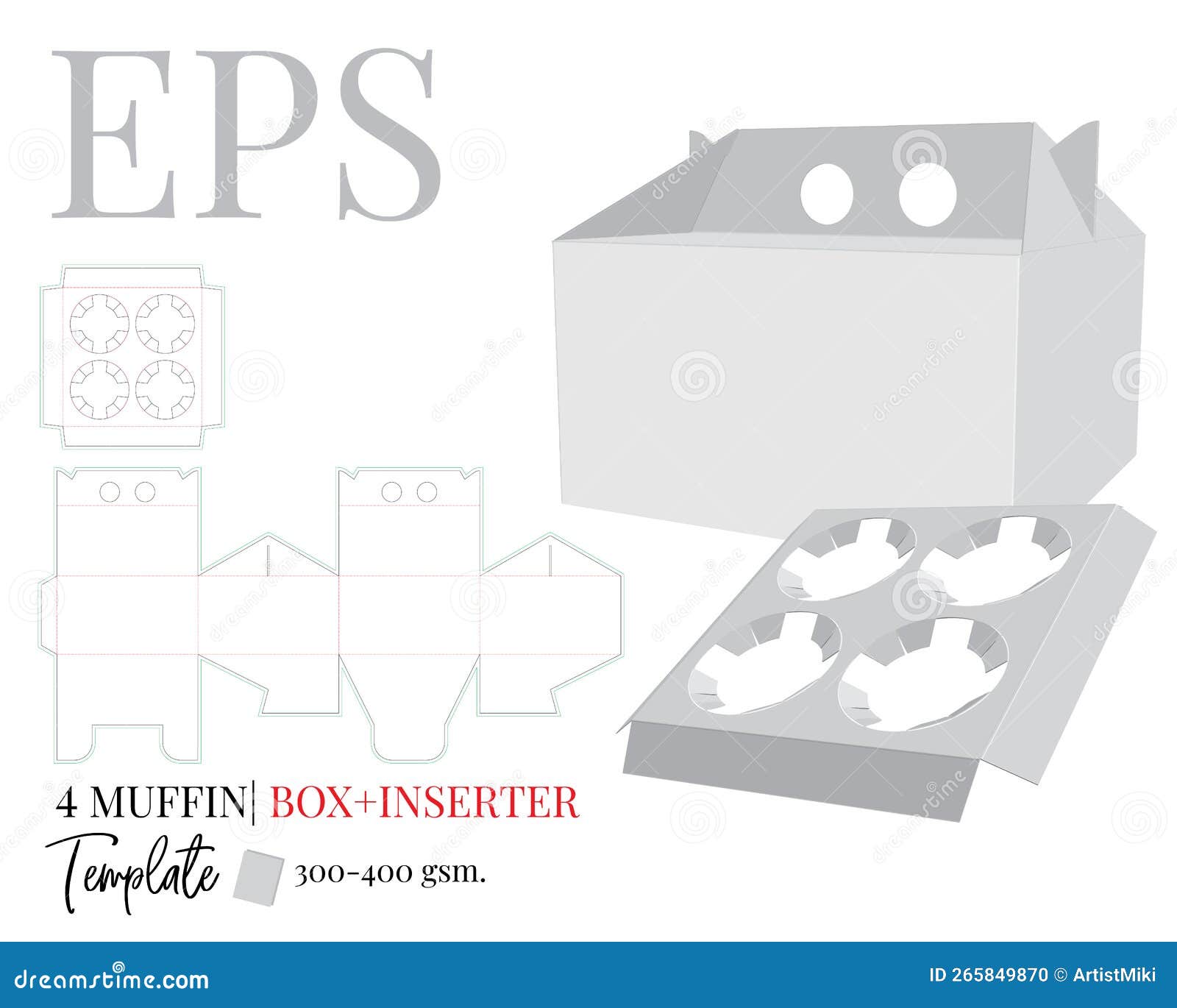 Muffin Box Die Cut Template, Self Locking, Vector | CartoonDealer.com ...
