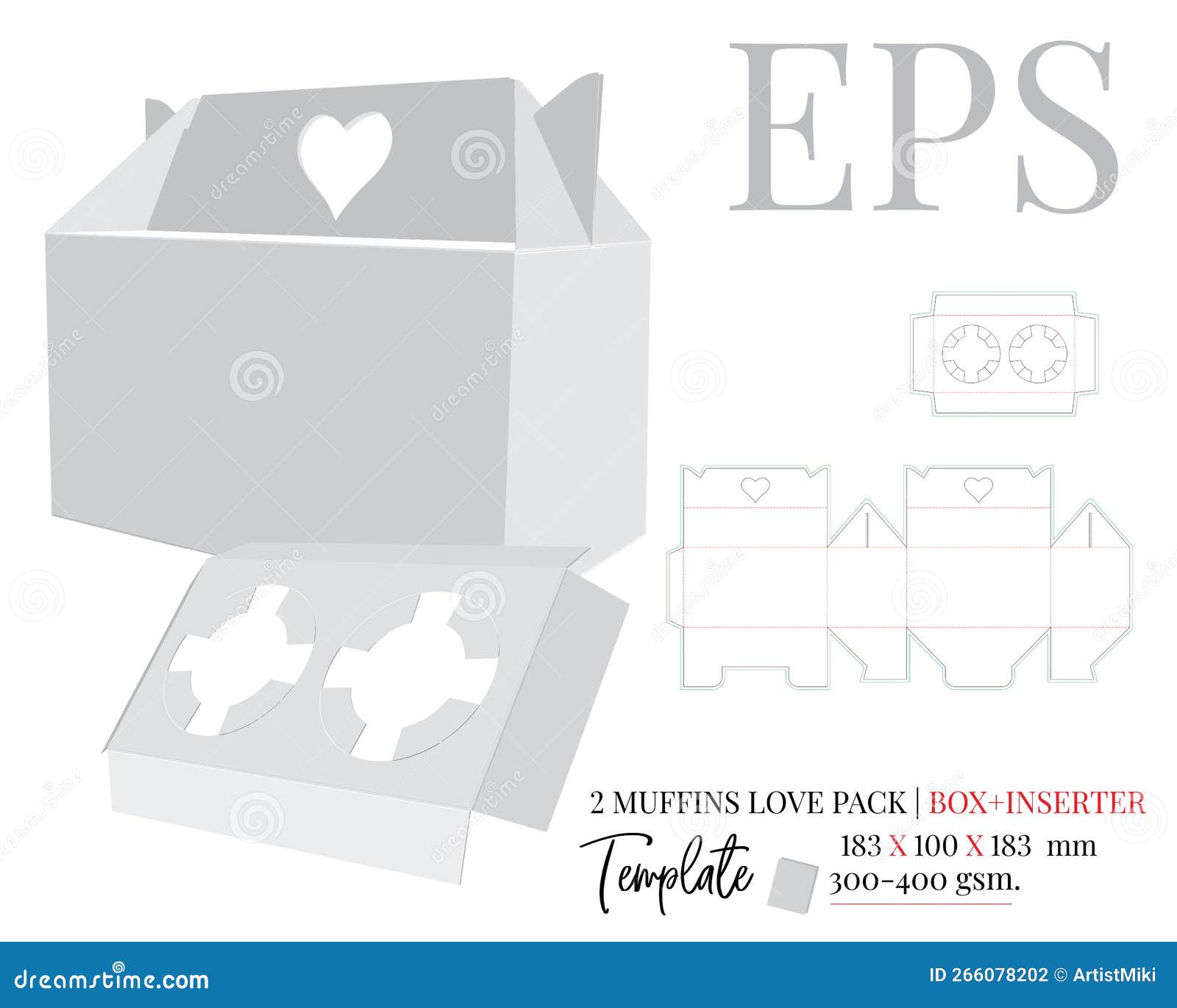 Muffin Box Die Cut Template, Self Locking, Vector | CartoonDealer.com ...