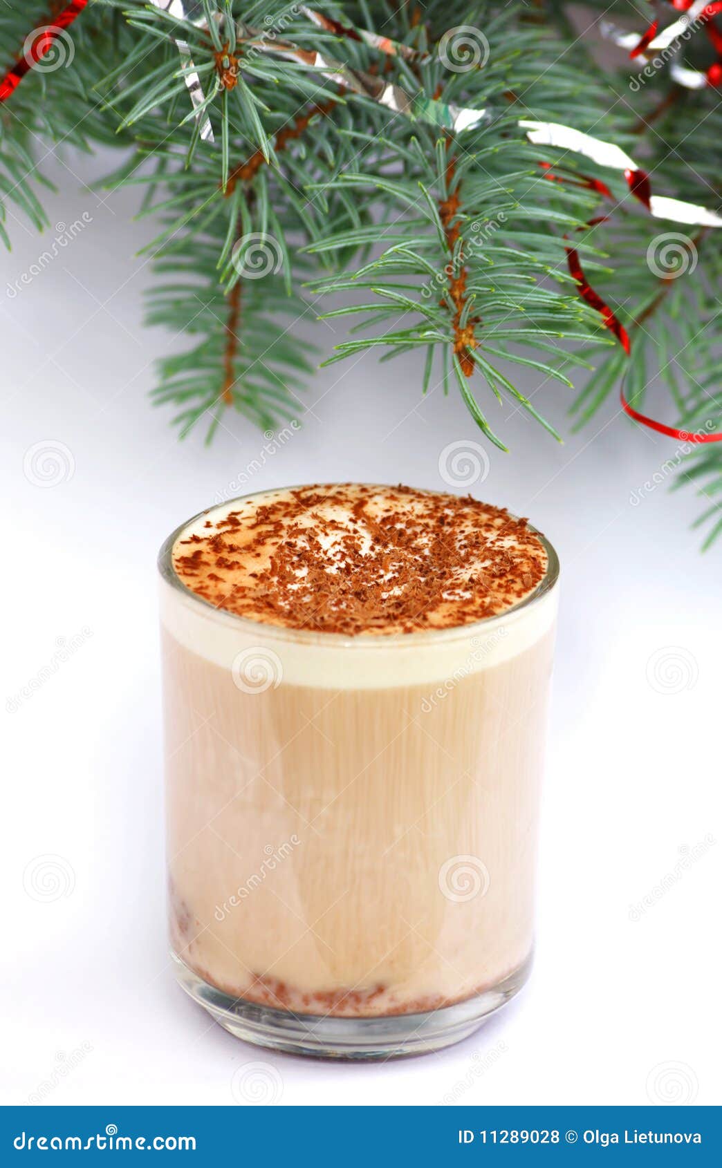 Mug of Capuccino Under Fir-tree Branch Stock Photo - Image of christmas ...