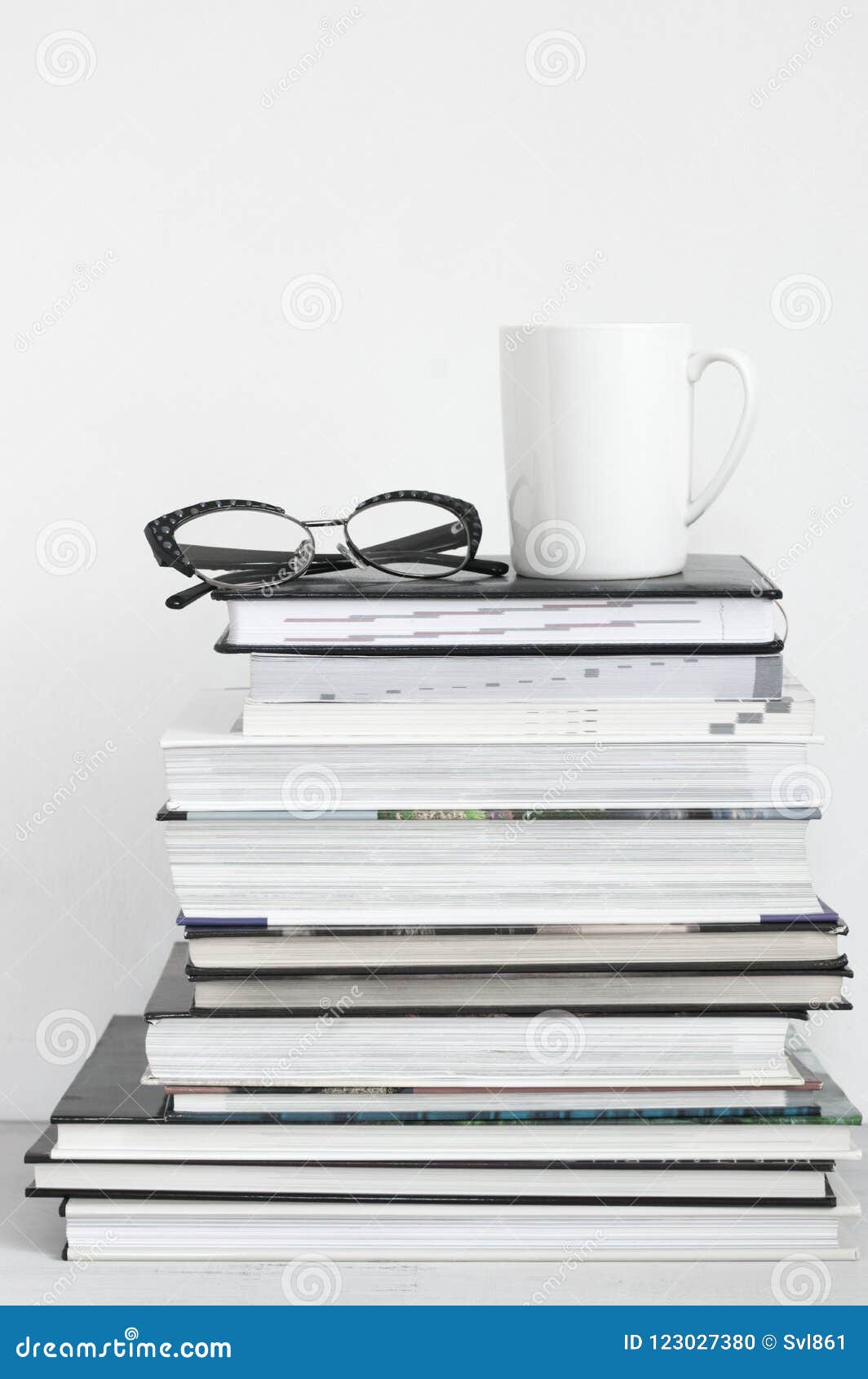 Cup of Coffee on Stack of Books Stock Photo - Image of print, stacked ...