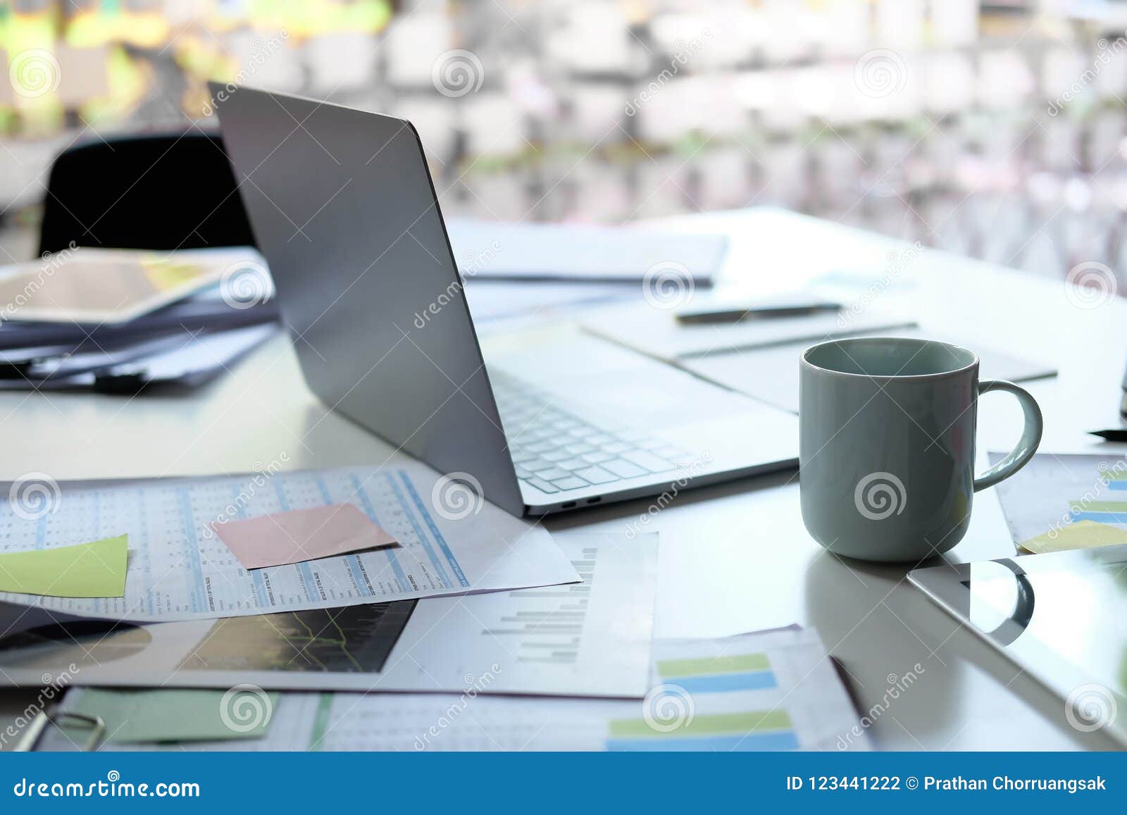 Mug Coffee on Office Table Workplace,Coffee Break Time Concept. Stock ...